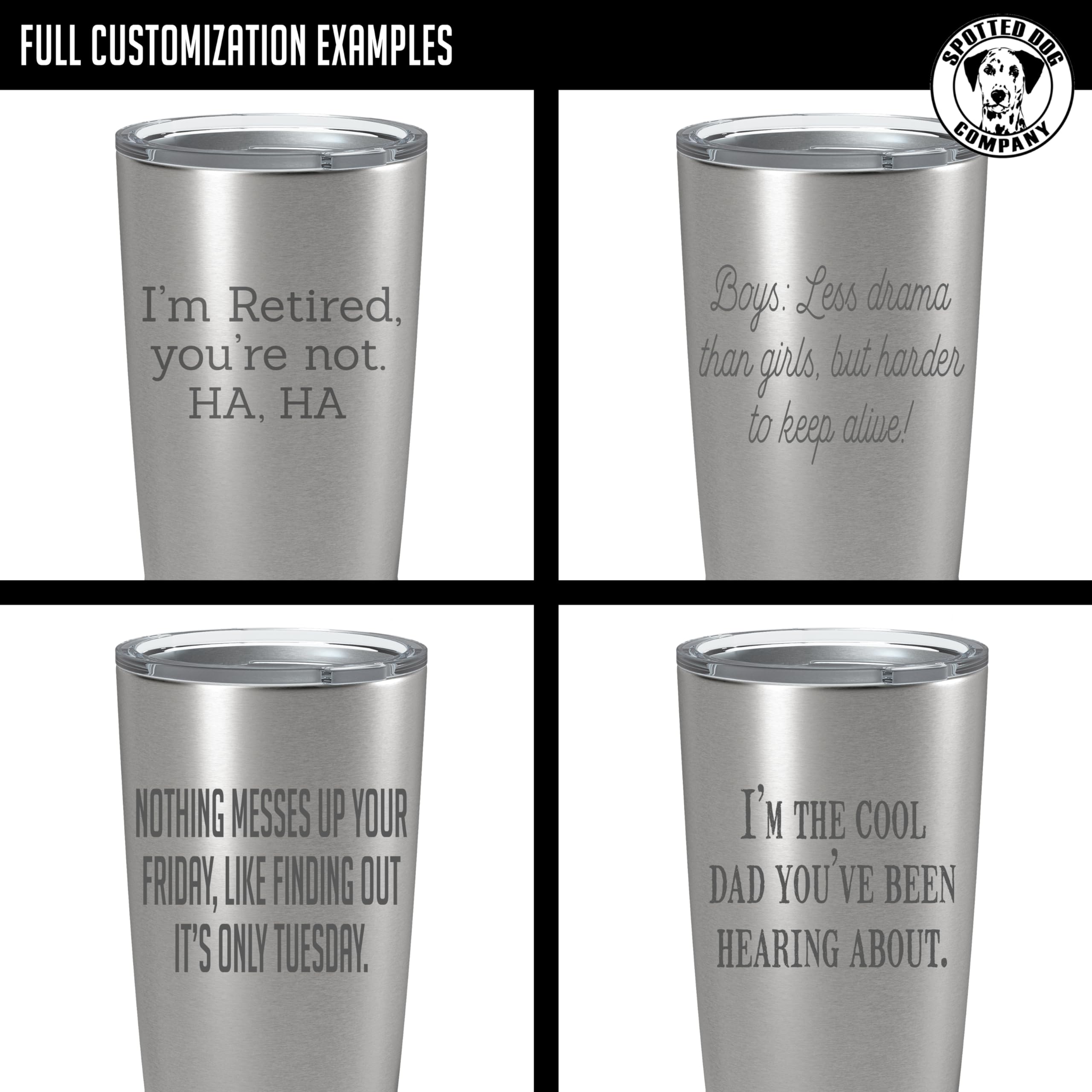 Personalized 20oz (17 Colors) Insulated Stainless Steel Tumbler Cup with Lid, Custom Etched, Customized Engraved Father’s Day Gift Idea for Women Men Her Him, Halpert Monogram Initial Name (Stainless)