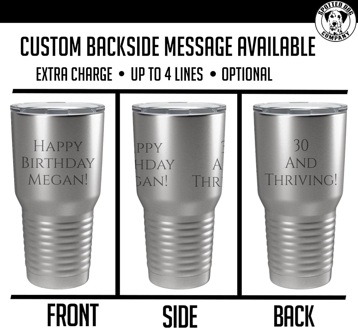 Personalized 30oz (17 Colors) Insulated Stainless Steel Tumbler Cup with Lid, Custom Etched, Customized Text Message Name, Engraved Father’s Day Gift Idea Women Men Him Her, Your Text Here (Stainless)