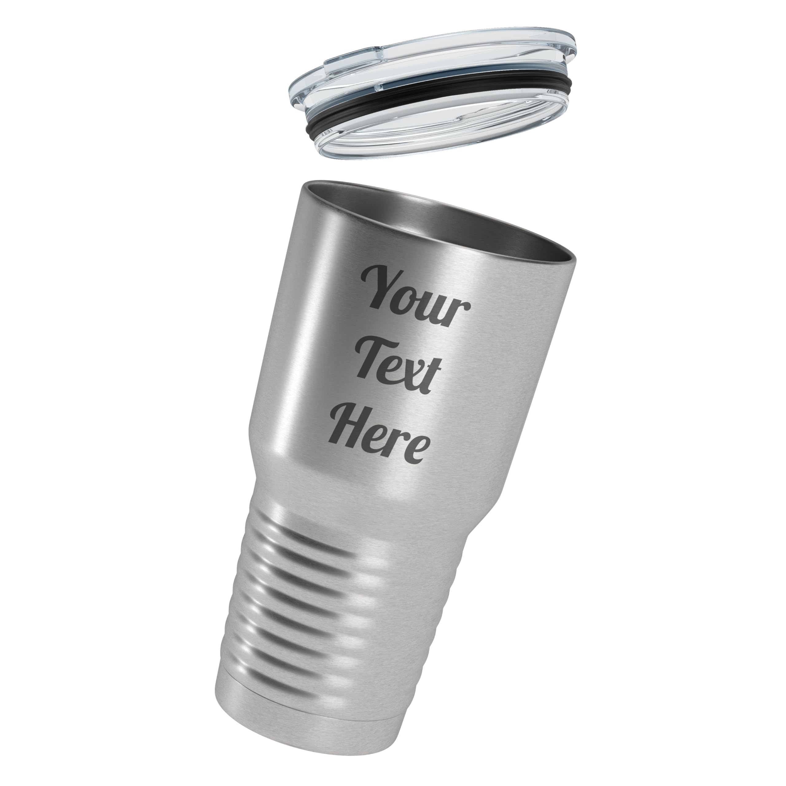 Personalized 30oz (17 Colors) Insulated Stainless Steel Tumbler Cup with Lid, Custom Etched, Customized Text Message Name, Engraved Father’s Day Gift Idea Women Men Him Her, Your Text Here (Stainless)