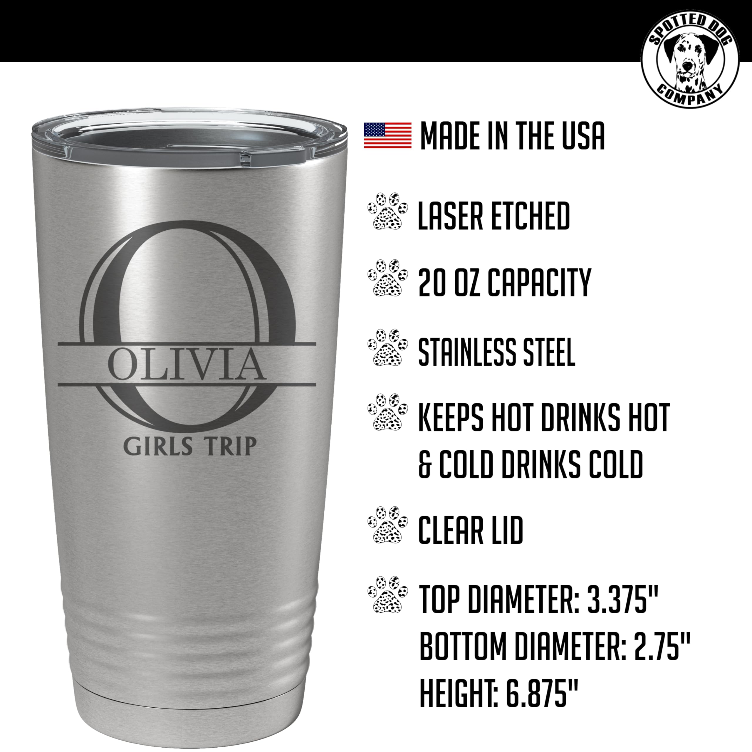 Personalized 20oz (17 Colors) Insulated Stainless Steel Tumbler Cup with Lid, Custom Etched, Customized Text Message Name, Engraved Father’s Day Gift Idea Women Men Him Her, Your Text Here (Stainless)