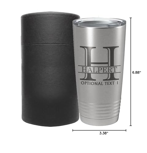 Personalized 20oz (17 Colors) Insulated Stainless Steel Tumbler Cup with Lid, Custom Etched, Customized Text Message Name, Engraved Father’s Day Gift Idea Women Men Him Her, Your Text Here (Stainless)