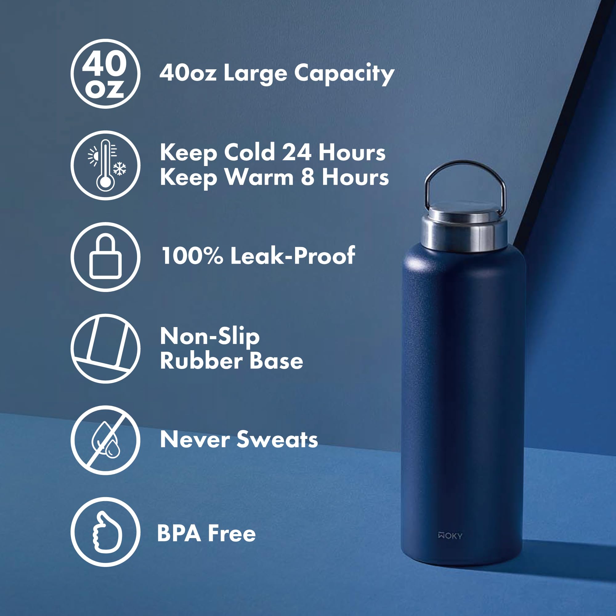 WOKY TICERA 40oz Titanium Ceramic Coated Tumbler - Stainless Steel Vacuum Insulated Water Bottle, Leak-Proof, Hook Handle Lid - Ideal for Gym, Travel, and Everyday Use (Black)