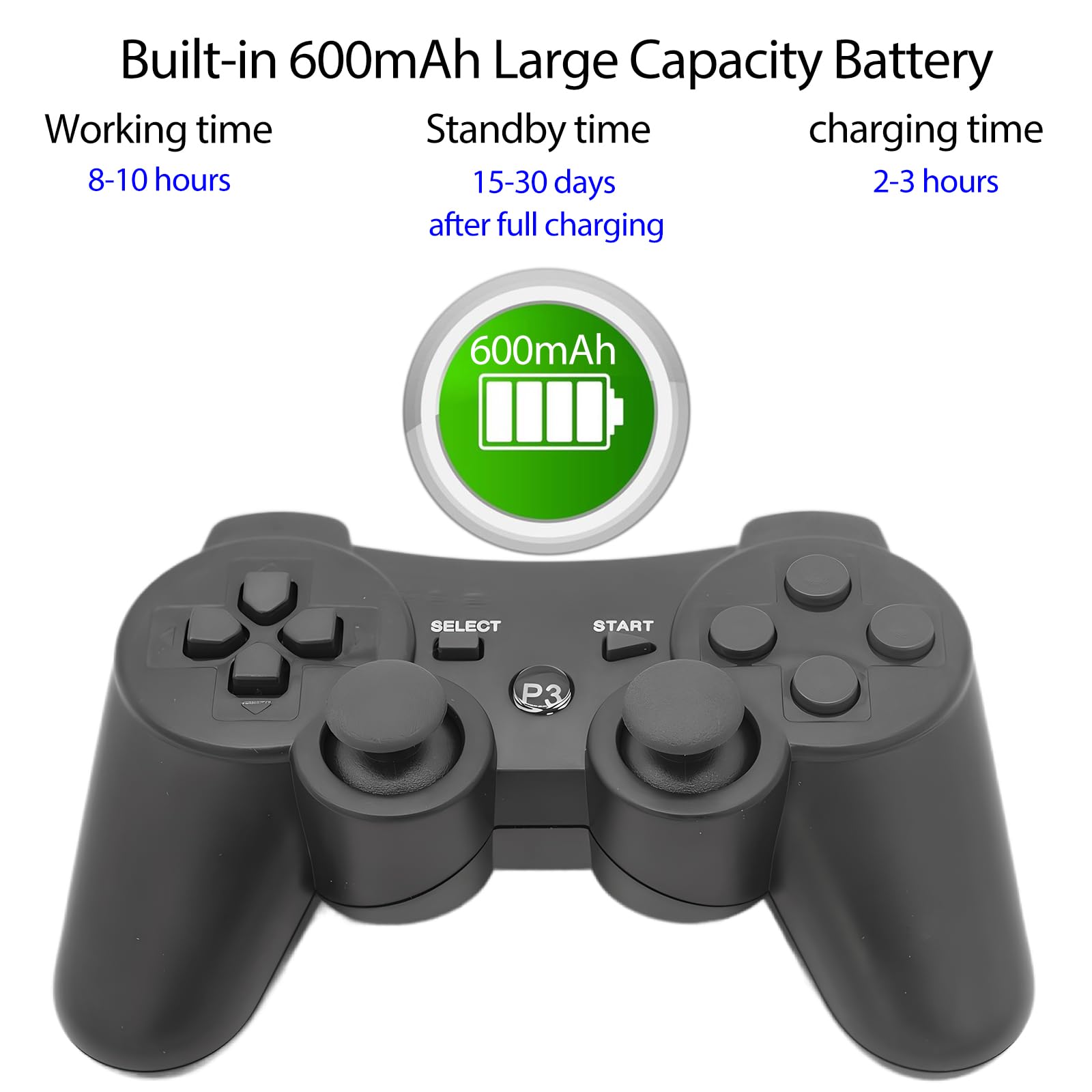 Eagolloar Wireless Controller for PS3, Dual Analog Bluetooth Rechargeable Game Controller for PS3 with Charging Cable,Dual Vibration