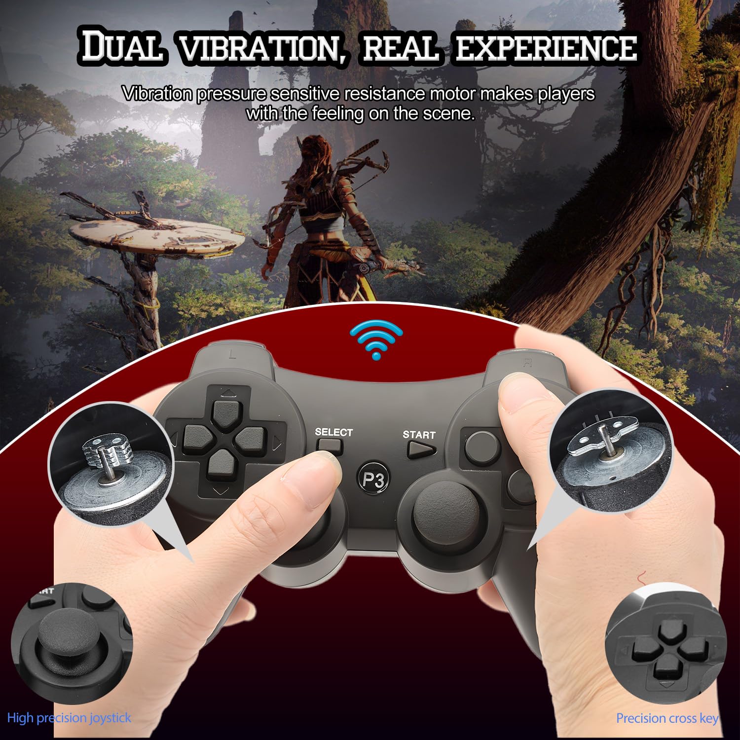 Eagolloar Wireless Controller for PS3, Dual Analog Bluetooth Rechargeable Game Controller for PS3 with Charging Cable,Dual Vibration