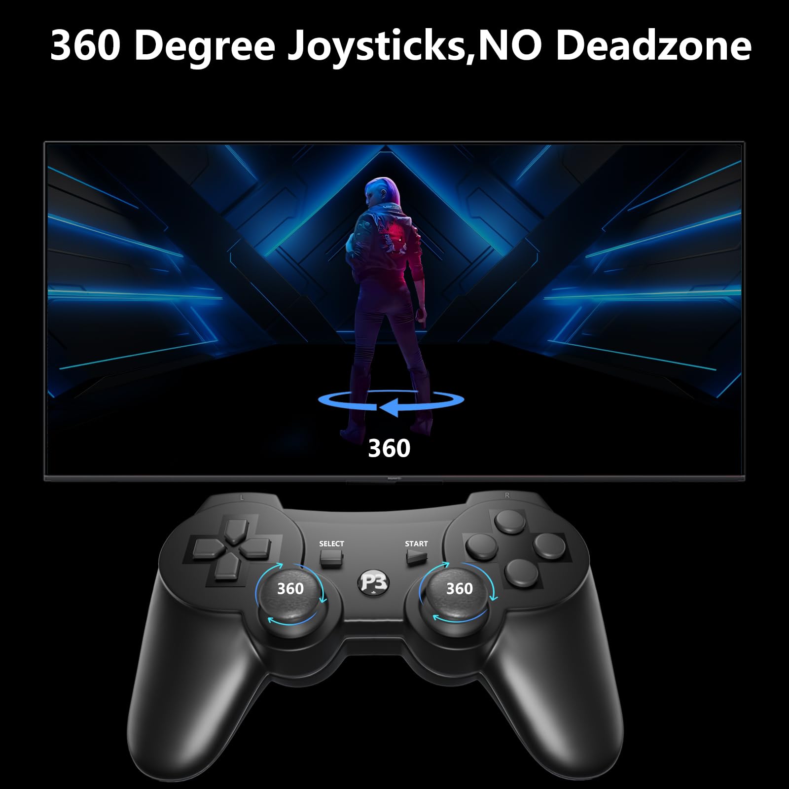 Eagolloar Wireless Controller for PS3, Dual Analog Bluetooth Rechargeable Game Controller for PS3 with Charging Cable,Dual Vibration