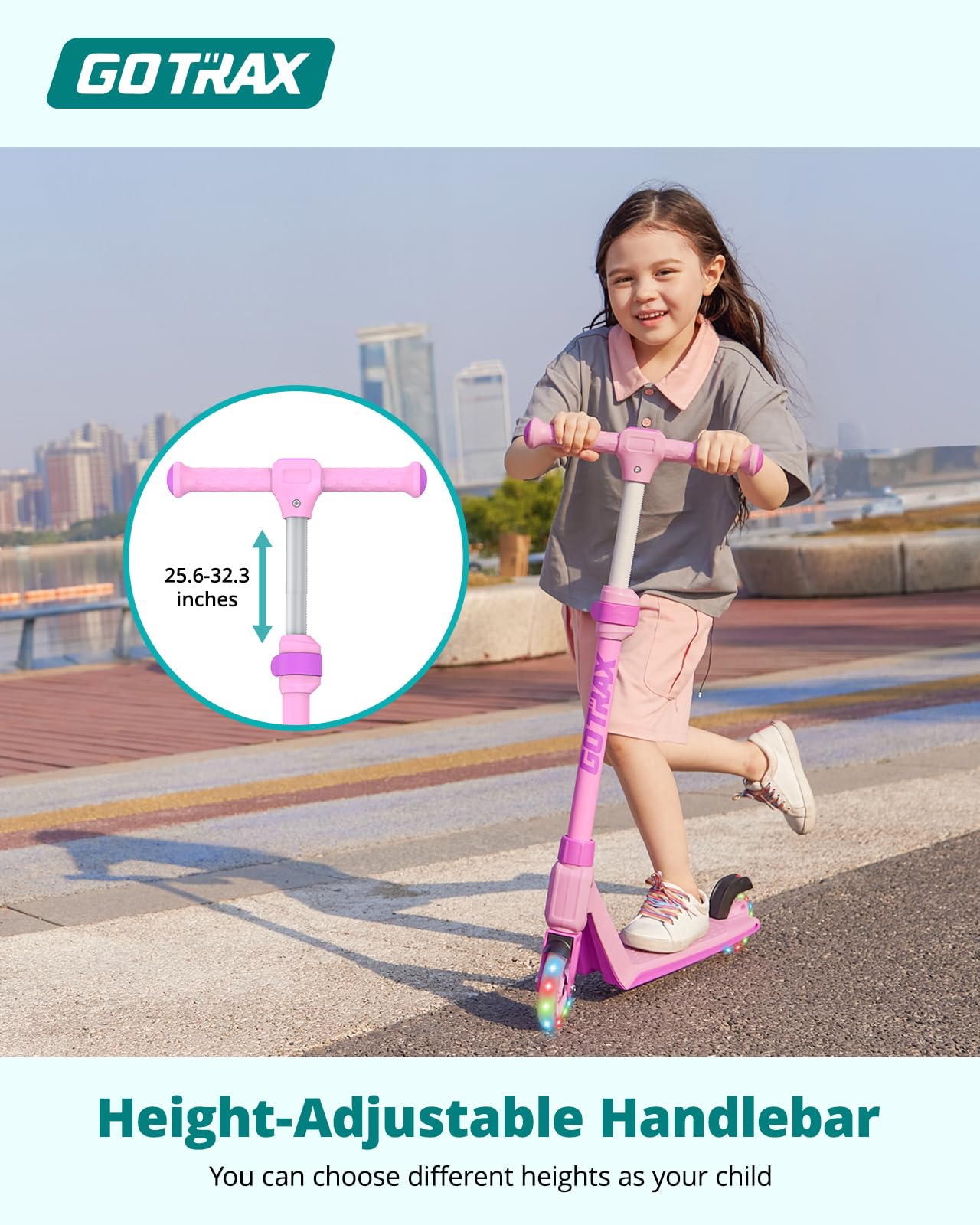 Gotrax K03 Kick Scooter for Kids, 5" LED Lighted Wheels and Adjustable Handlebars, Lightweight Design and Anti-Slip Deck, Max Load 110 Lbs, Kids Scooter for Boys & Girls Ages 3+, Purple