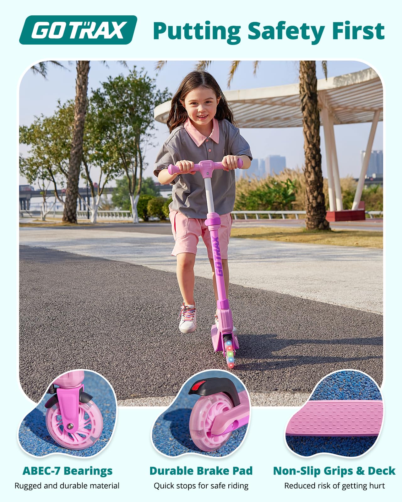 Gotrax K03 Kick Scooter for Kids, 5" LED Lighted Wheels and Adjustable Handlebars, Lightweight Design and Anti-Slip Deck, Max Load 110 Lbs, Kids Scooter for Boys & Girls Ages 3+, Purple