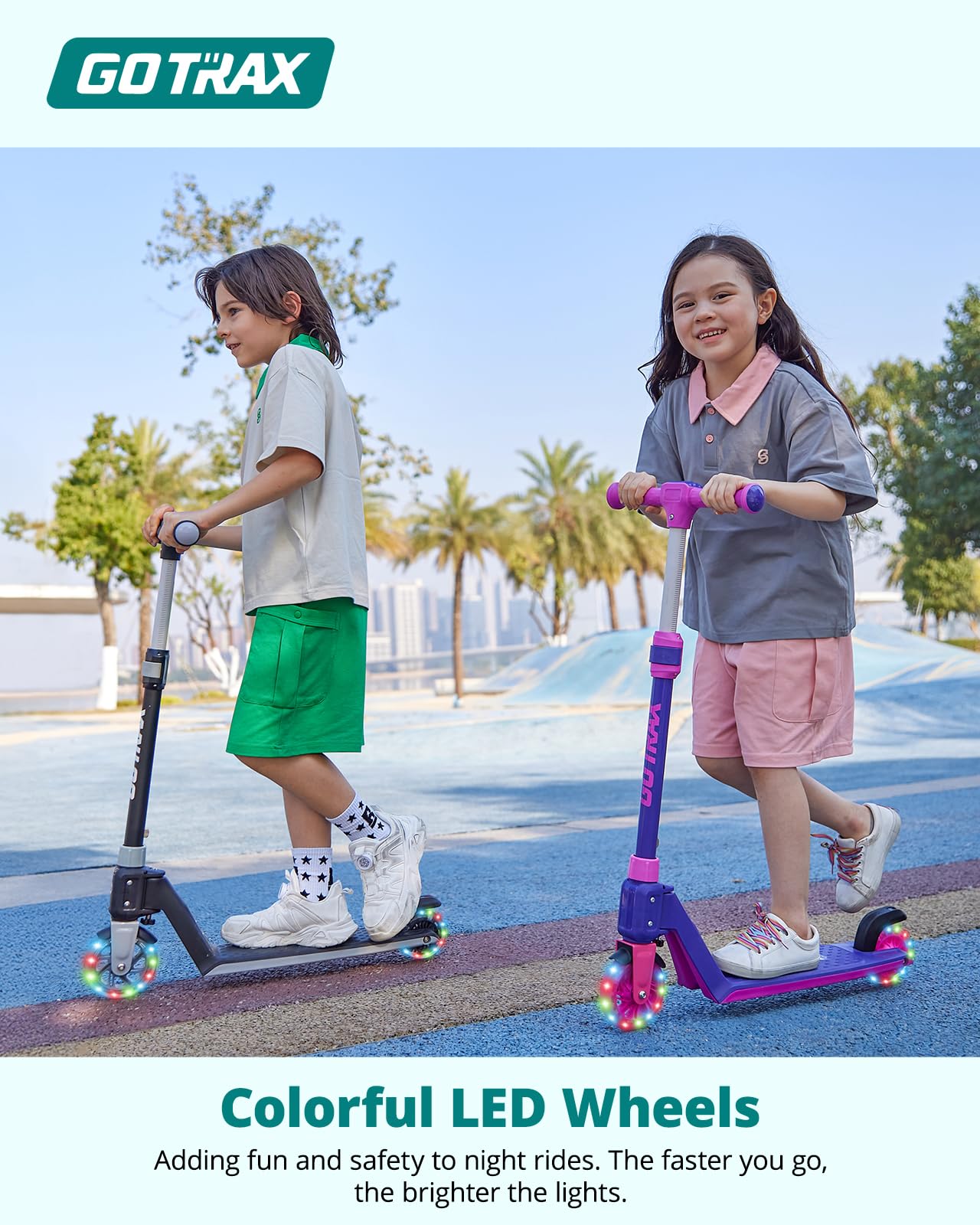 Gotrax K03 Kick Scooter for Kids, 5" LED Lighted Wheels and Adjustable Handlebars, Lightweight Design and Anti-Slip Deck, Max Load 110 Lbs, Kids Scooter for Boys & Girls Ages 3+, Purple