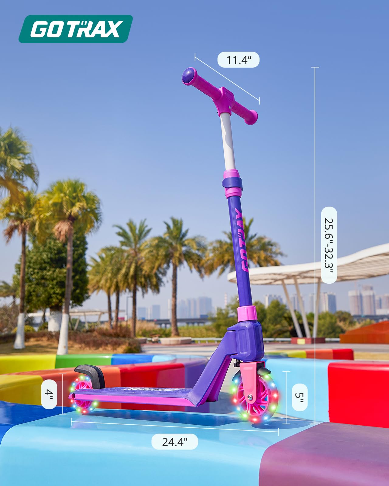 Gotrax K03 Kick Scooter for Kids, 5" LED Lighted Wheels and Adjustable Handlebars, Lightweight Design and Anti-Slip Deck, Max Load 110 Lbs, Kids Scooter for Boys & Girls Ages 3+, Purple