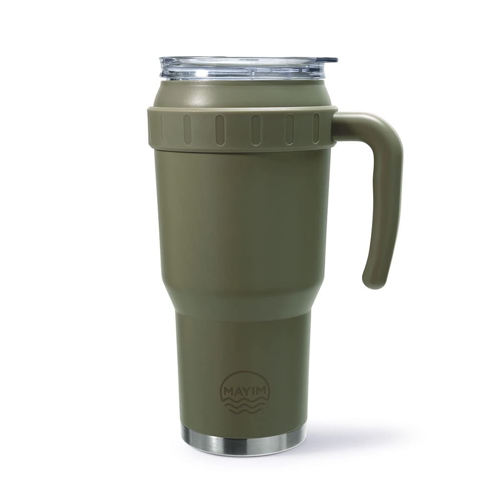 Mayim 40oz Tumbler with Handle, Travel Coffee Mug or Insulated Water Bottle with Straw and Lid, Leak Proof Stainless Steel Double Wall Thermos for Home, Office or Car - Green