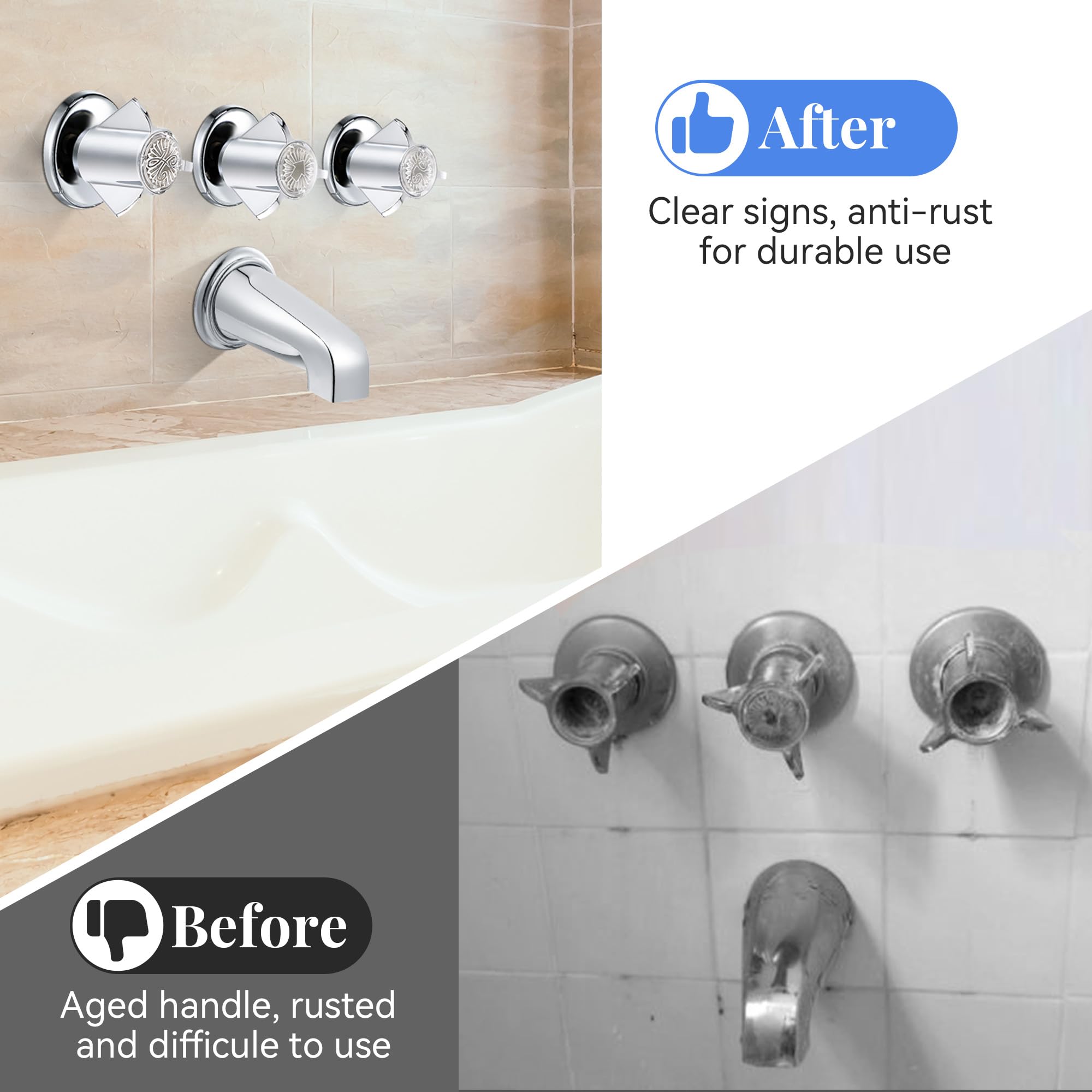 Dreyoo 3 Handle Bathtub Shower Tub Trim Set Compatible with Sayco Bathtub Faucets, 16 tooth Bathroom Shower Faucet Knobs Replacement, Hot, Cold and Diverted Sink Faucet Knobs Replacement Parts