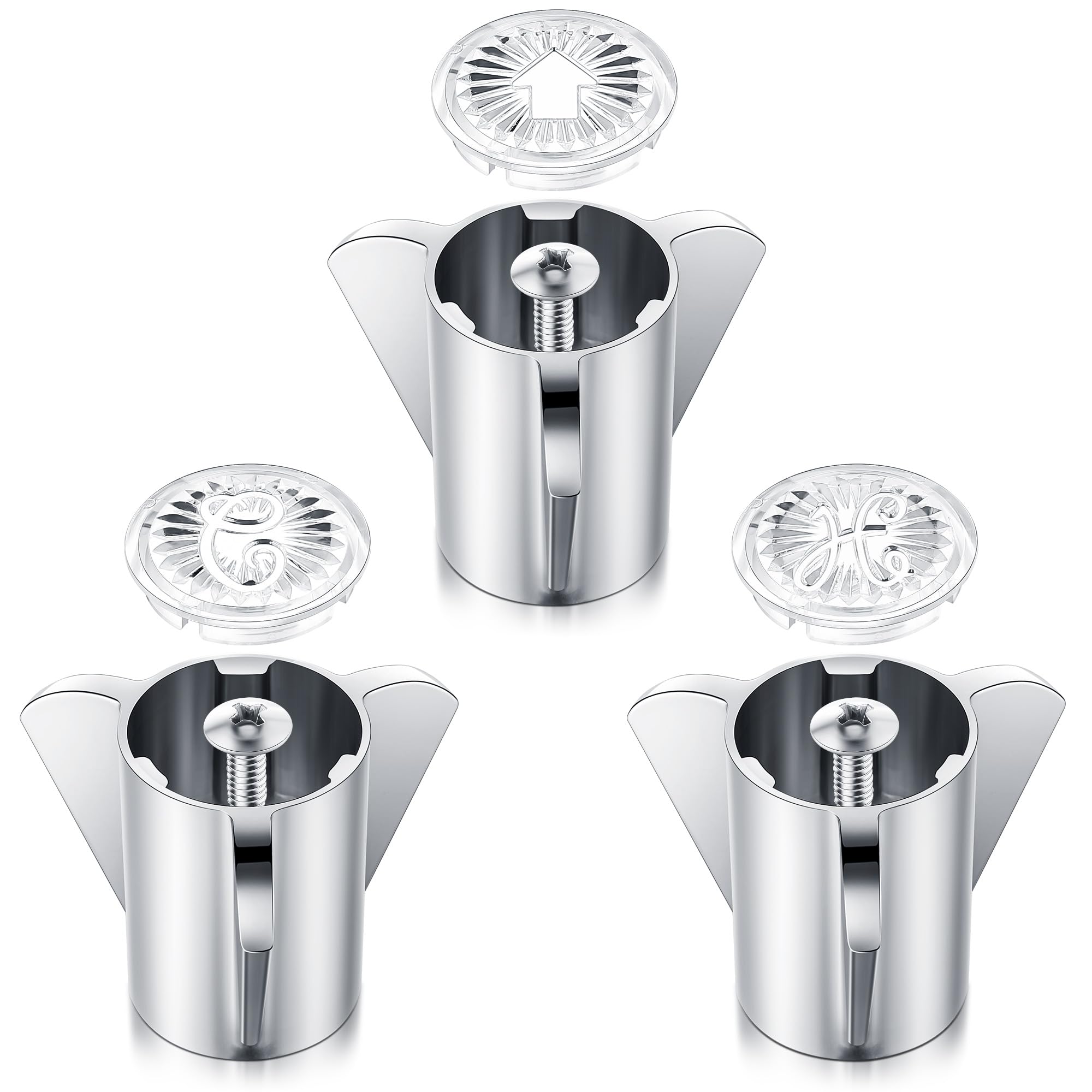 Dreyoo 3 Handle Bathtub Shower Tub Trim Set Compatible with Sayco Bathtub Faucets, 16 tooth Bathroom Shower Faucet Knobs Replacement, Hot, Cold and Diverted Sink Faucet Knobs Replacement Parts