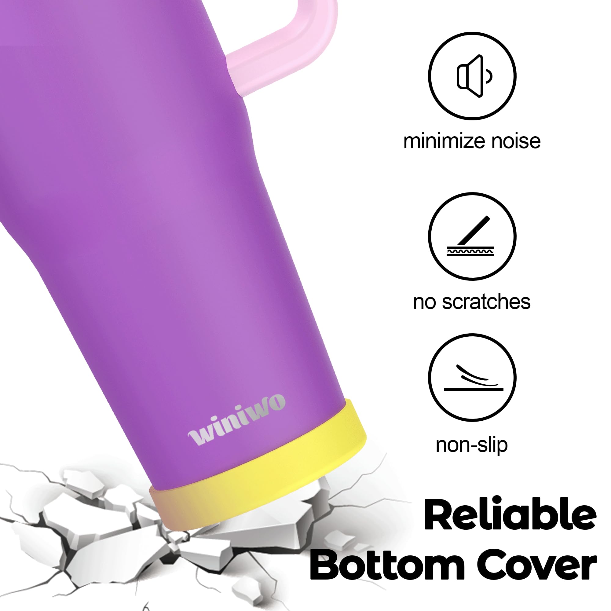 winiwo 40 oz Tumbler with Handle and Straw for Her, Flexible Straw, Insulated Tumbler Cups with Silicone Bottom, Keeps Beverages Cold Up to 24 Hours, Gym/Work/Travel/School/Gift(Grape Purple)