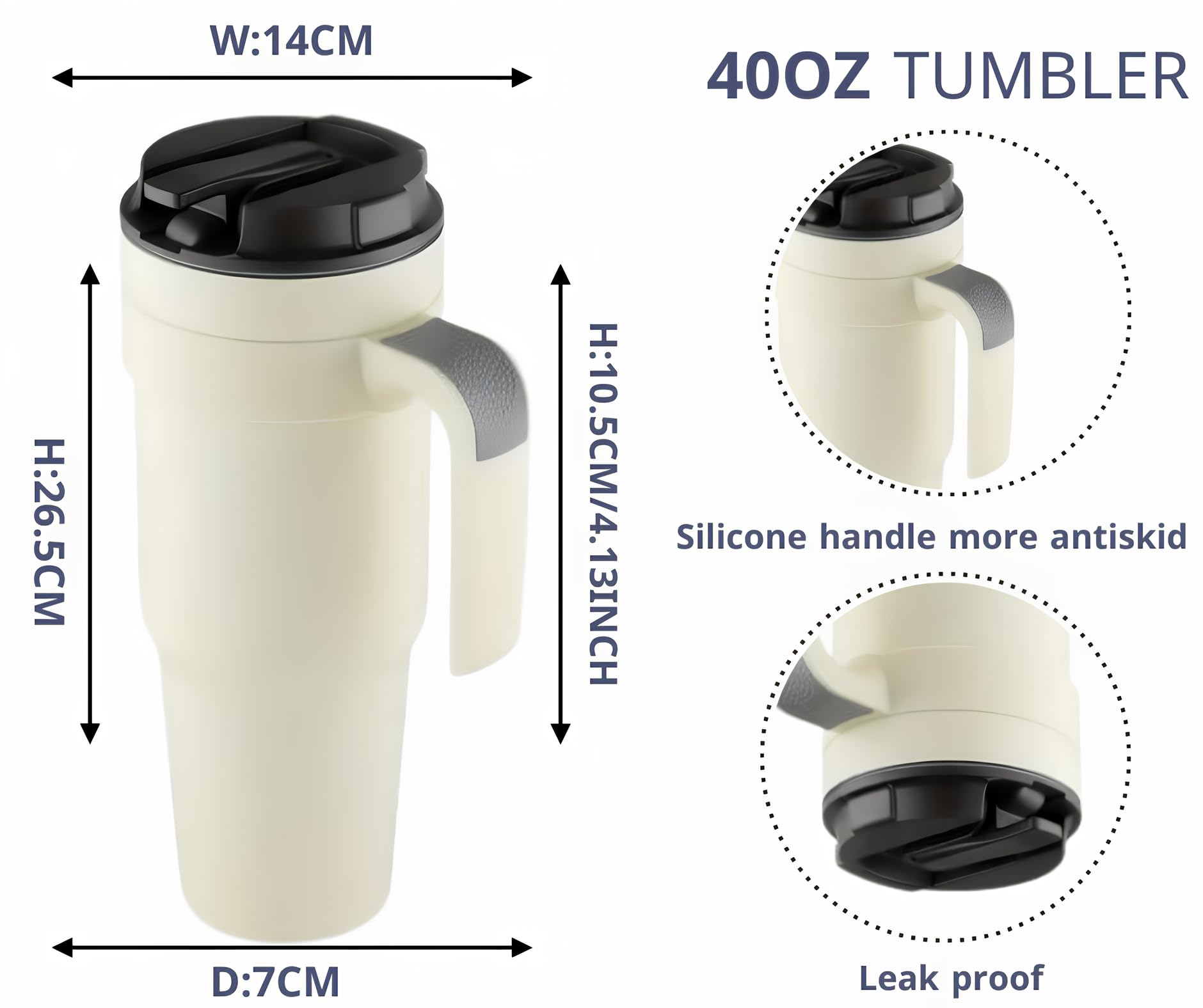Sama Goods Tumbler with Handle, Double Wall Vacuum-insulated Proof Thermal Travel Cup, Stainless Steel Mug with Lid and Straw. (Moon Mist), 40 OZ, FC094