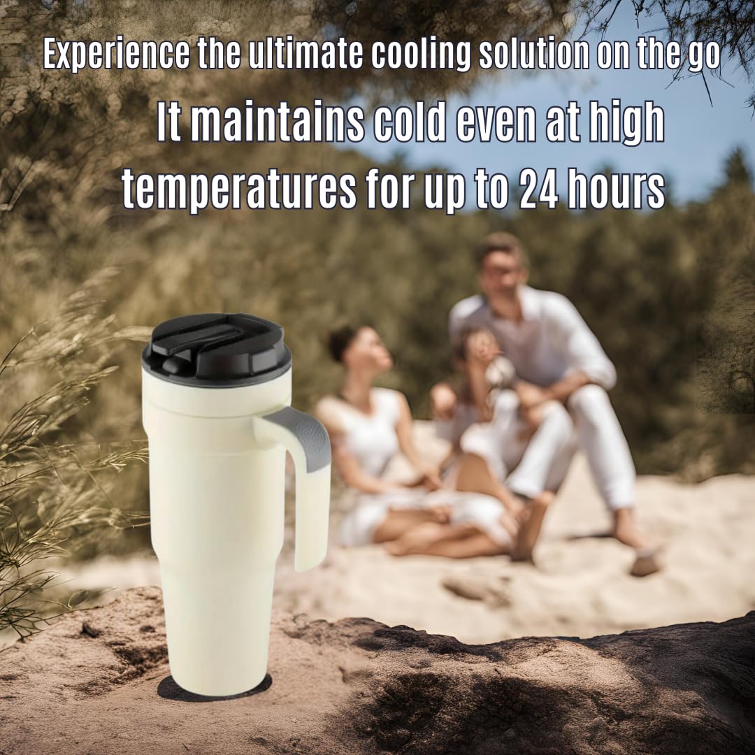 Sama Goods Tumbler with Handle, Double Wall Vacuum-insulated Proof Thermal Travel Cup, Stainless Steel Mug with Lid and Straw. (Moon Mist), 40 OZ, FC094