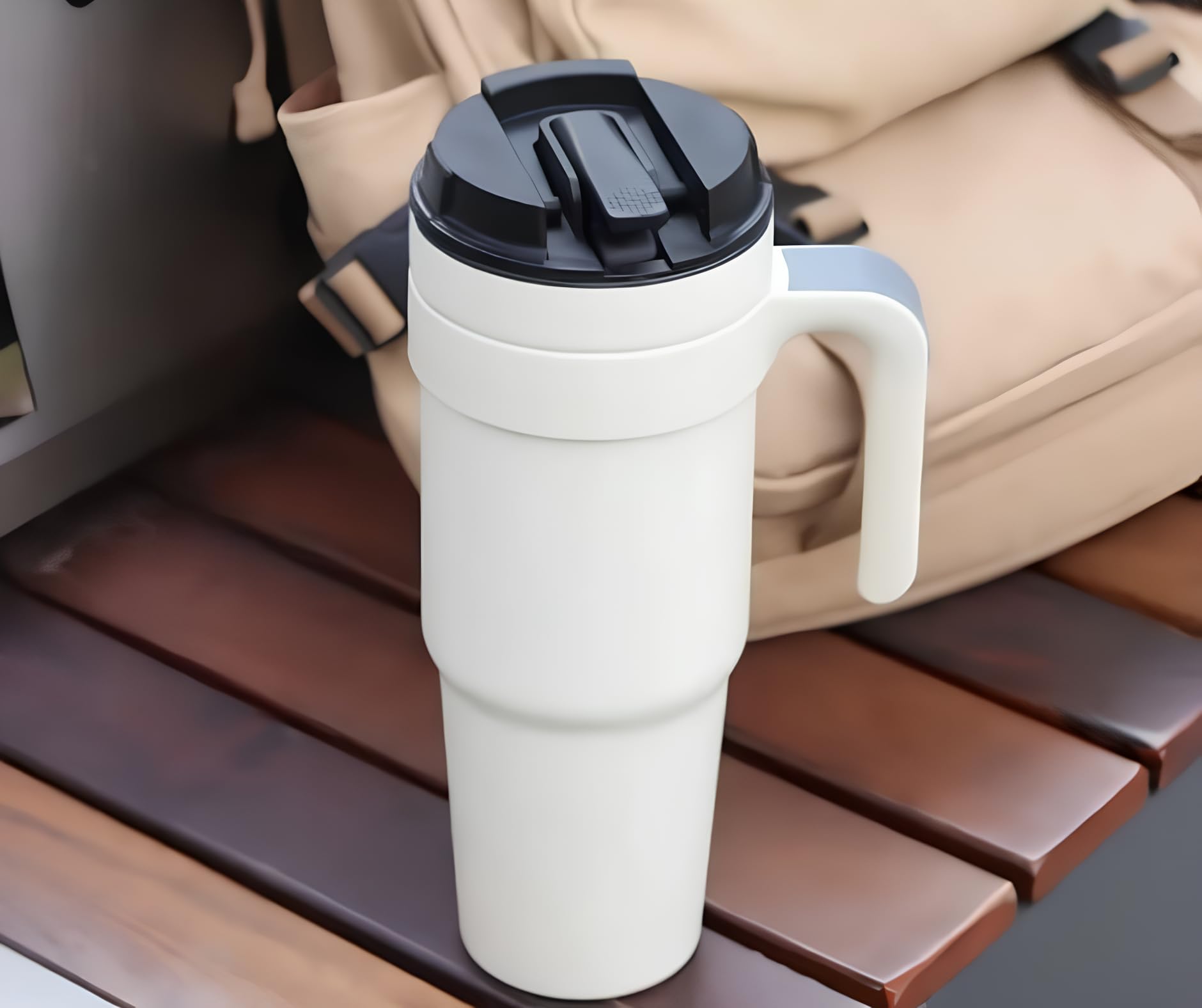 Sama Goods Tumbler with Handle, Double Wall Vacuum-insulated Proof Thermal Travel Cup, Stainless Steel Mug with Lid and Straw. (Moon Mist), 40 OZ, FC094