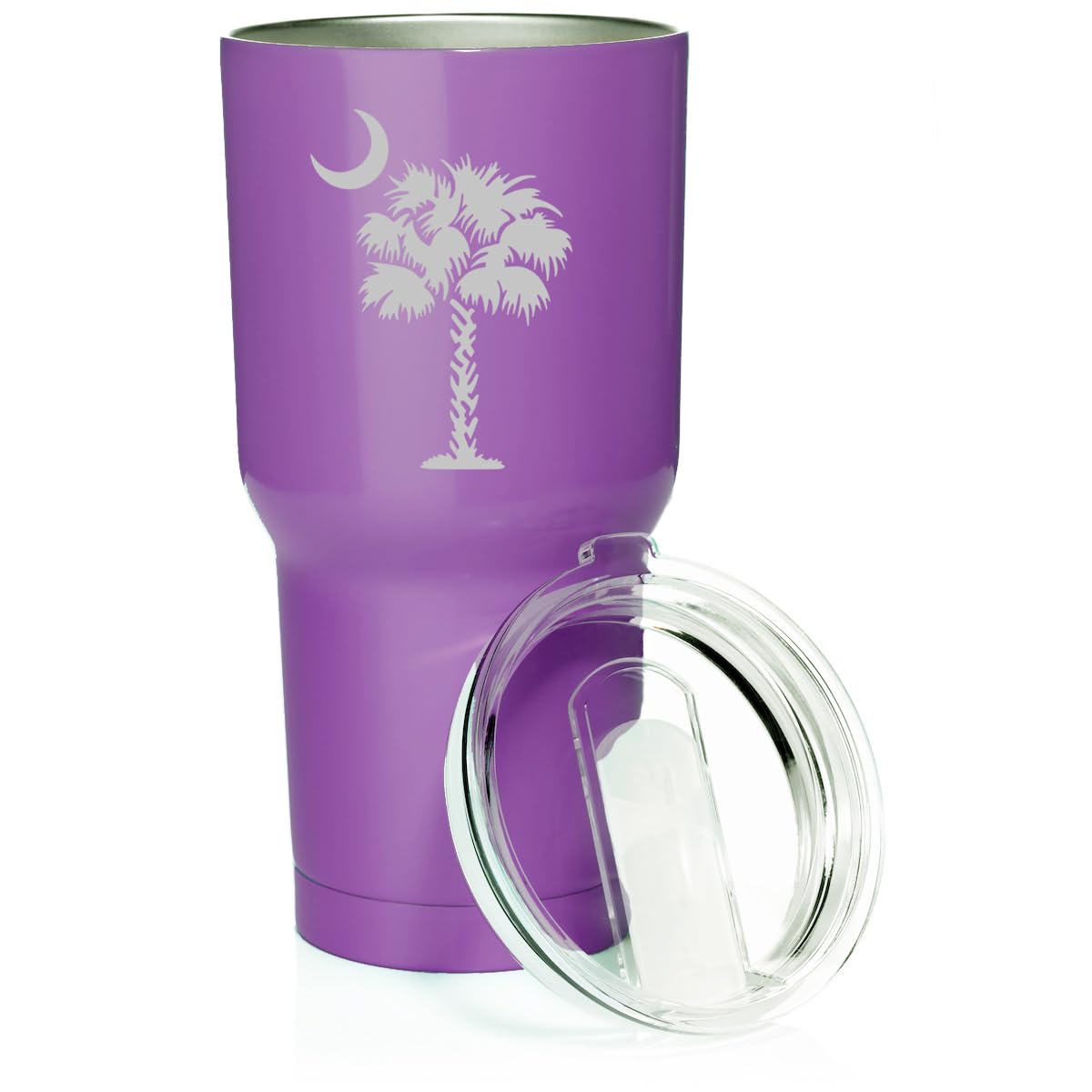Smooth Body Tumbler Stainless Steel Vacuum Insulated Travel Mug Cup Gift Palmetto Tree South Carolina Palm Moon (Purple, 30 oz)