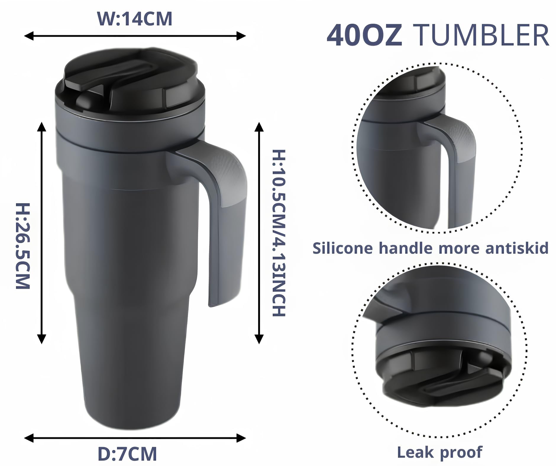 Sama Goods Cafeteria Coffee Mug with Handle for Hot and Cold Drinks, Travel Mug (grey), 40 OZ, Gray, FC094