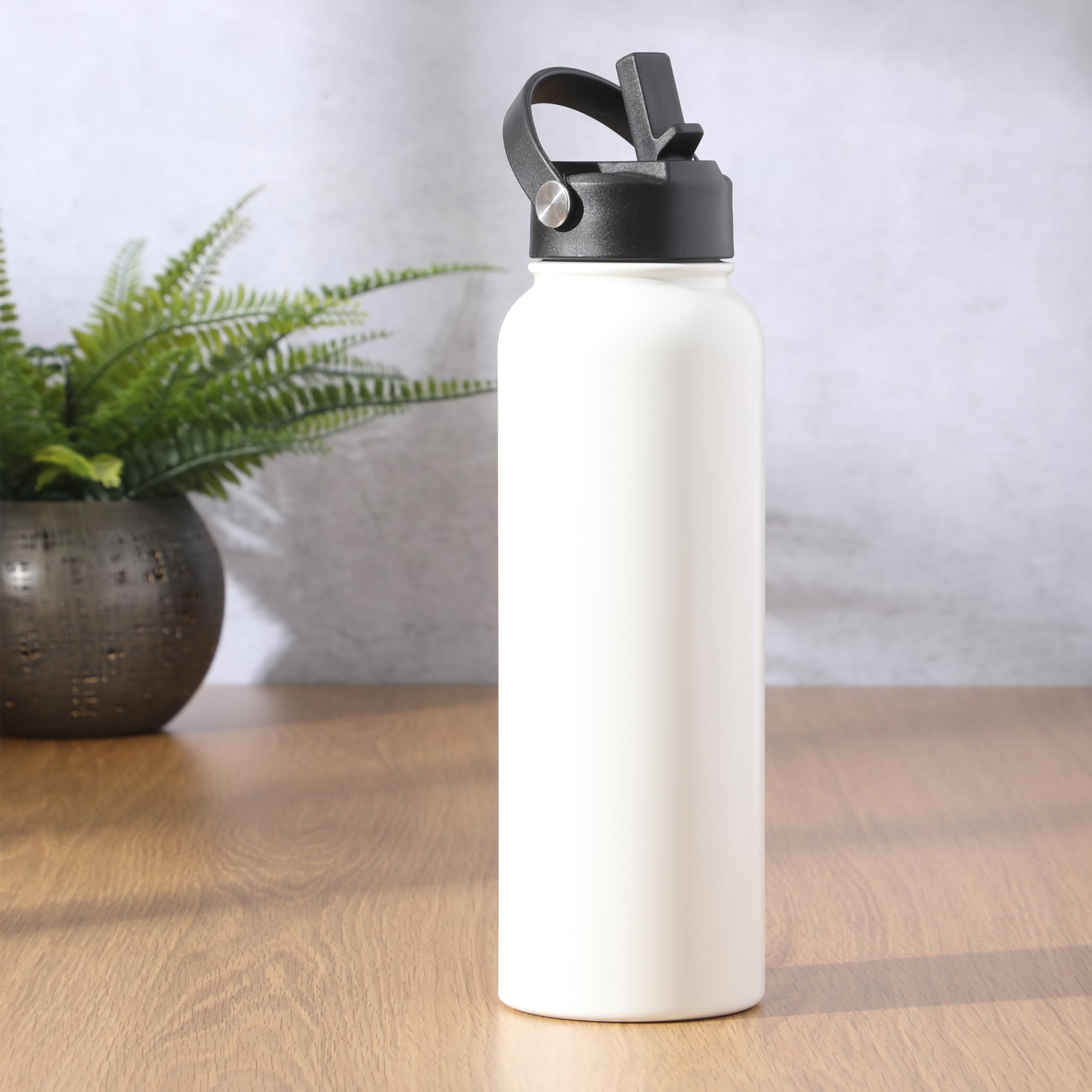 Gibson Home Marina Thermal Insulated 38 OZ Bottle W/Straw, Leak Proof, Vacuum Double Walled Stainless Steel Sports Flask W/Handle, BPA Free