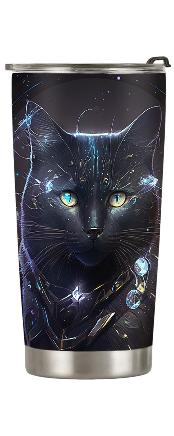 20oz Mythical Fantasy Starry Cat Tumbler, Gifts for Cat Lovers, Coffee Thermos for Women, Stainless Steel Double Wall Vacuum Insulated Coffee Mug, Travel Cup with Lid