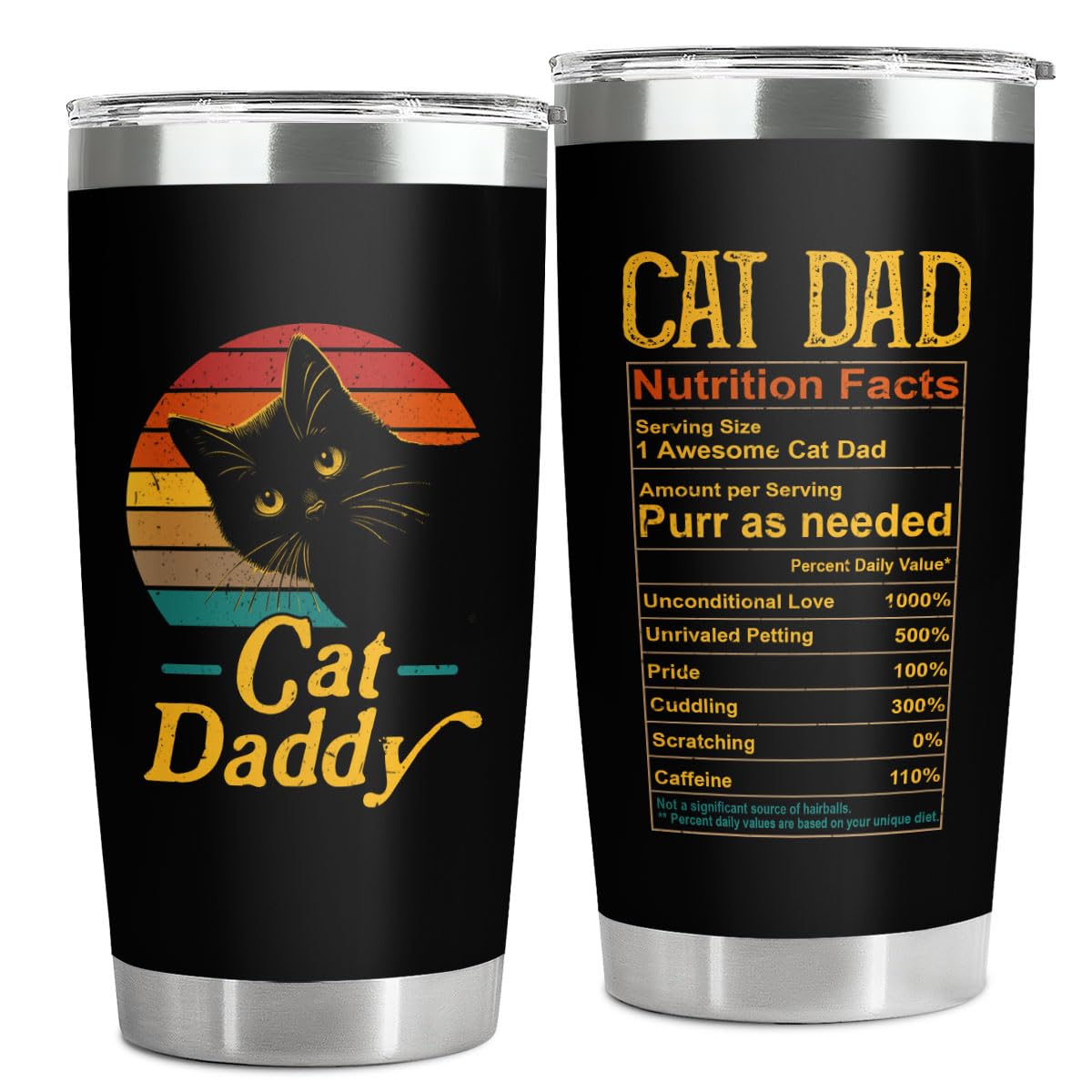 34HD Cat Dad Tumbler with Lid, 20oz Stainless Steel Vacuum Insulated Pet Dad Coffee Mug with Nutrition Facts, Birthday Christmas Father Day Gifts for Cat Papa Friend Husband