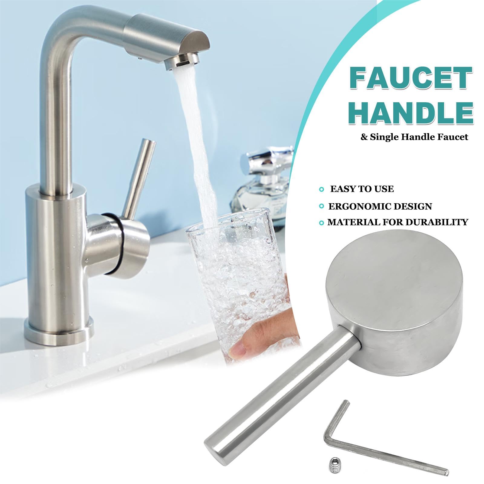 generic 1set 42mm Width 304 Stainless Steel Faucet Handle Kit,for Single Handle Faucet(One-Shape Type), Sliver