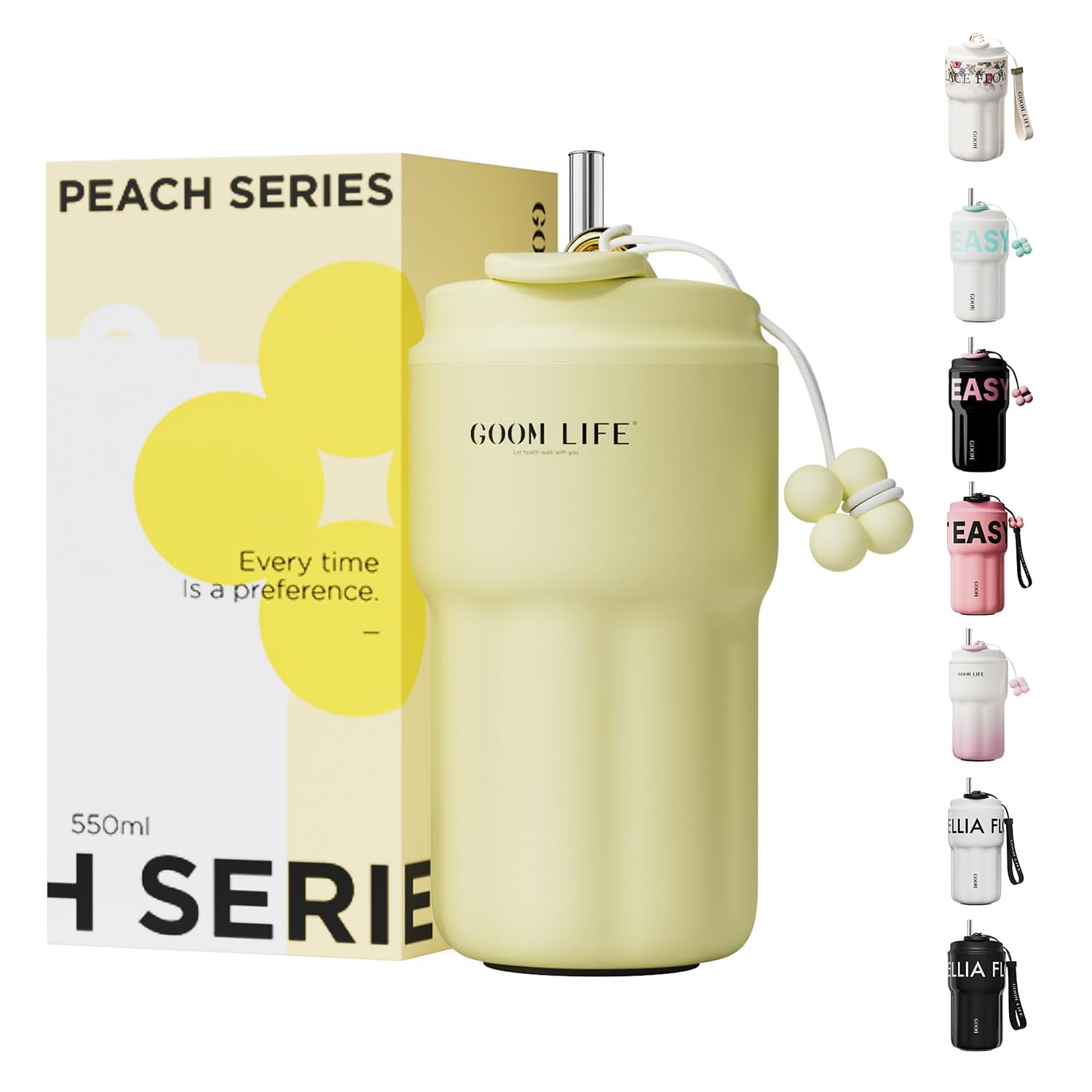GOOM 18oz Spill Proof Tumbler with Lid and Straw, 18/10 Stainless Steel Insulated Water Bottle with Flip Lid and Straw Mouth Rotary Lock, 6-Layer Wall Insulated Coffee Tumbler - Yellow