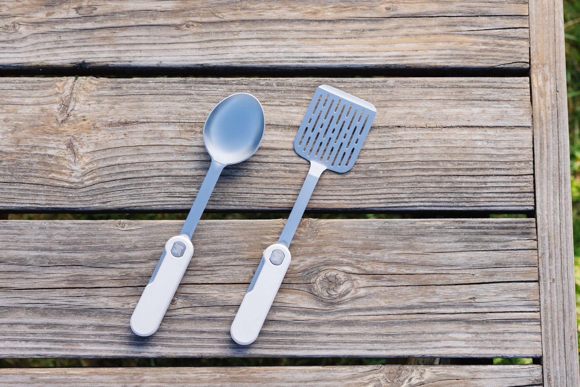 Stanley Wildfare Pro Stainless Steel Fold & Go Utensil Set | Folding Spatula and Spoon | Packable Outdoor Cookware | Camping Essentials for Your Camp Kitchen | BPA-Free | Pale Pebble & Stone