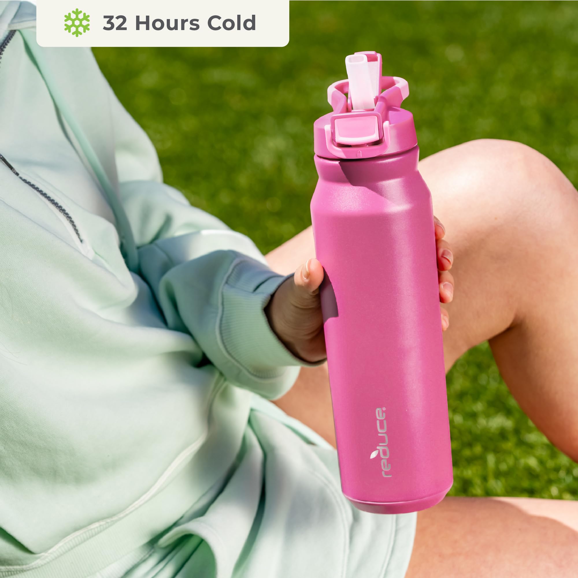 REDUCE 32 oz Hydrate Pro Stainless Steel Insulated Water Bottle - Flip Top Leak-Proof Lid, Dishwasher Safe, BPA-Free, Dual Wall Vacuum, Keeps Drinks Cold for 48 Hrs, Cup Holder Friendly - Sedona