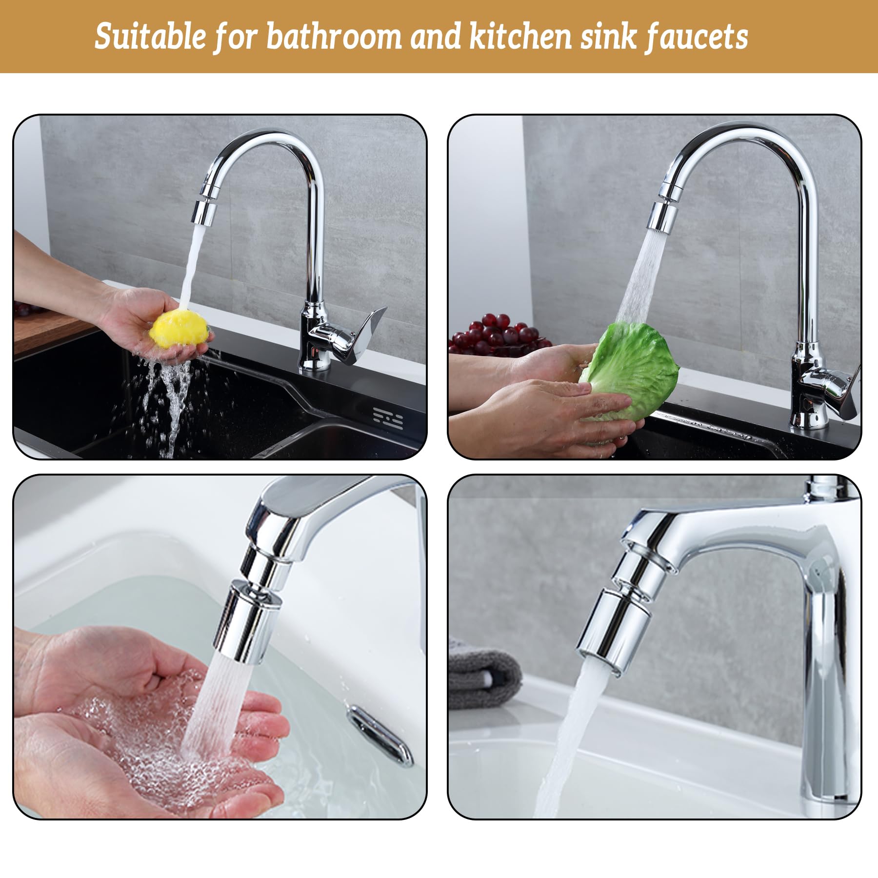 SNUTUYA Swivel faucet aerator(Heavy ), Dual-function 2-Flow Sprayer Faucet Head, 360° large Angle Swivel kitchen sink aerator,kitchen 55/64 inch female thread faucet extender, Sink Aerator Chrome