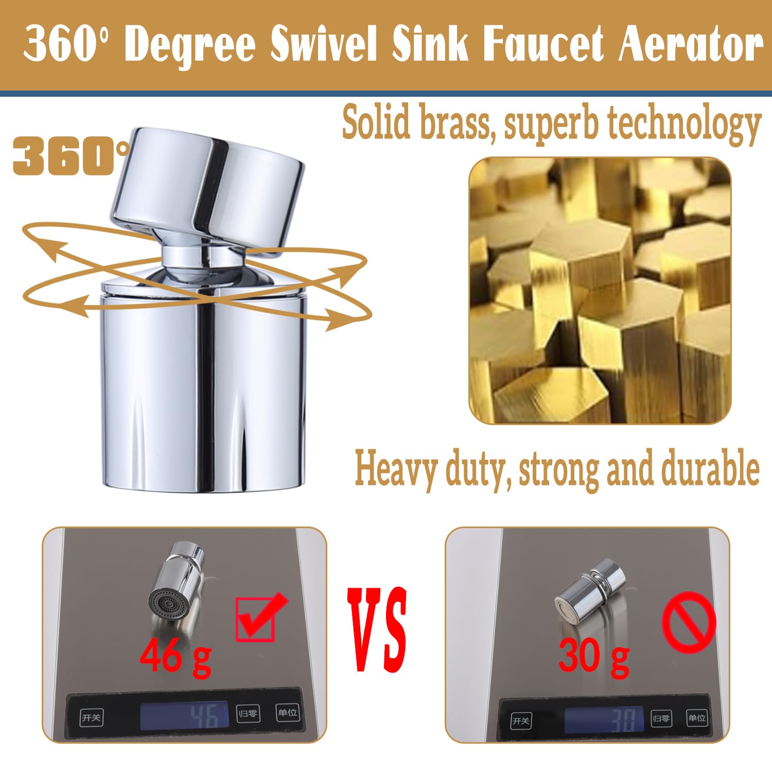 SNUTUYA Swivel faucet aerator(Heavy ), Dual-function 2-Flow Sprayer Faucet Head, 360° large Angle Swivel kitchen sink aerator,kitchen 55/64 inch female thread faucet extender, Sink Aerator Chrome
