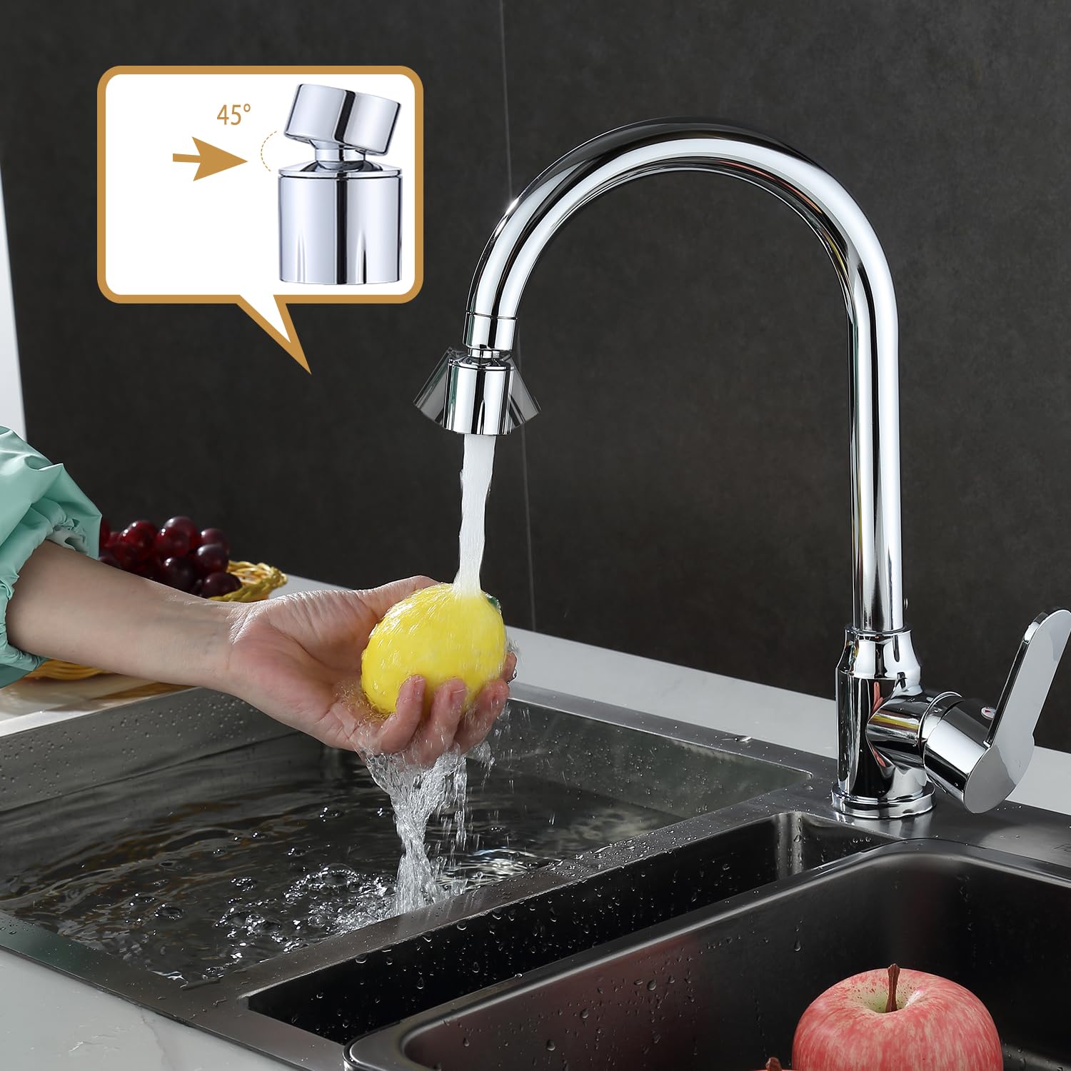 SNUTUYA Swivel faucet aerator(Heavy ), Dual-function 2-Flow Sprayer Faucet Head, 360° large Angle Swivel kitchen sink aerator,kitchen 55/64 inch female thread faucet extender, Sink Aerator Chrome