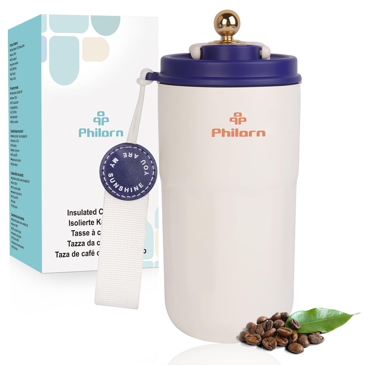 PHILORN Coffee Tumbler -15 oz Insulated Coffee Mug with Lid, Spill Proof Insulated Tumbler Thermal Cups for Hot and Cold Drinks, Stainless Steel Travel Coffee Mug Coffee Thermos with Double Wall