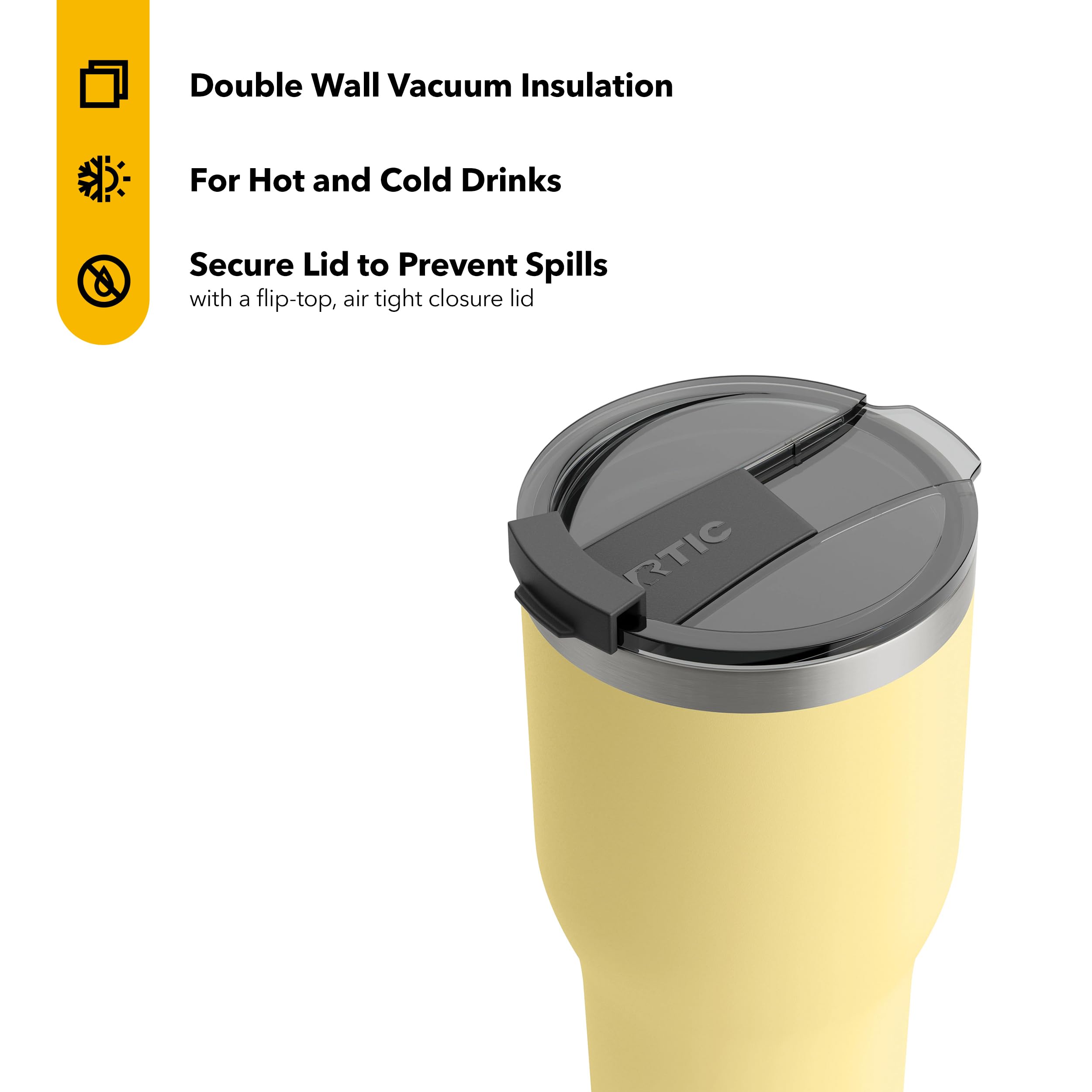 RTIC 30 oz Insulated Tumbler Stainless Steel Coffee Travel Mug with Lid, Spill Proof, Hot Beverage and Cold, Portable Thermal Cup for Car, Camping, Sunlight