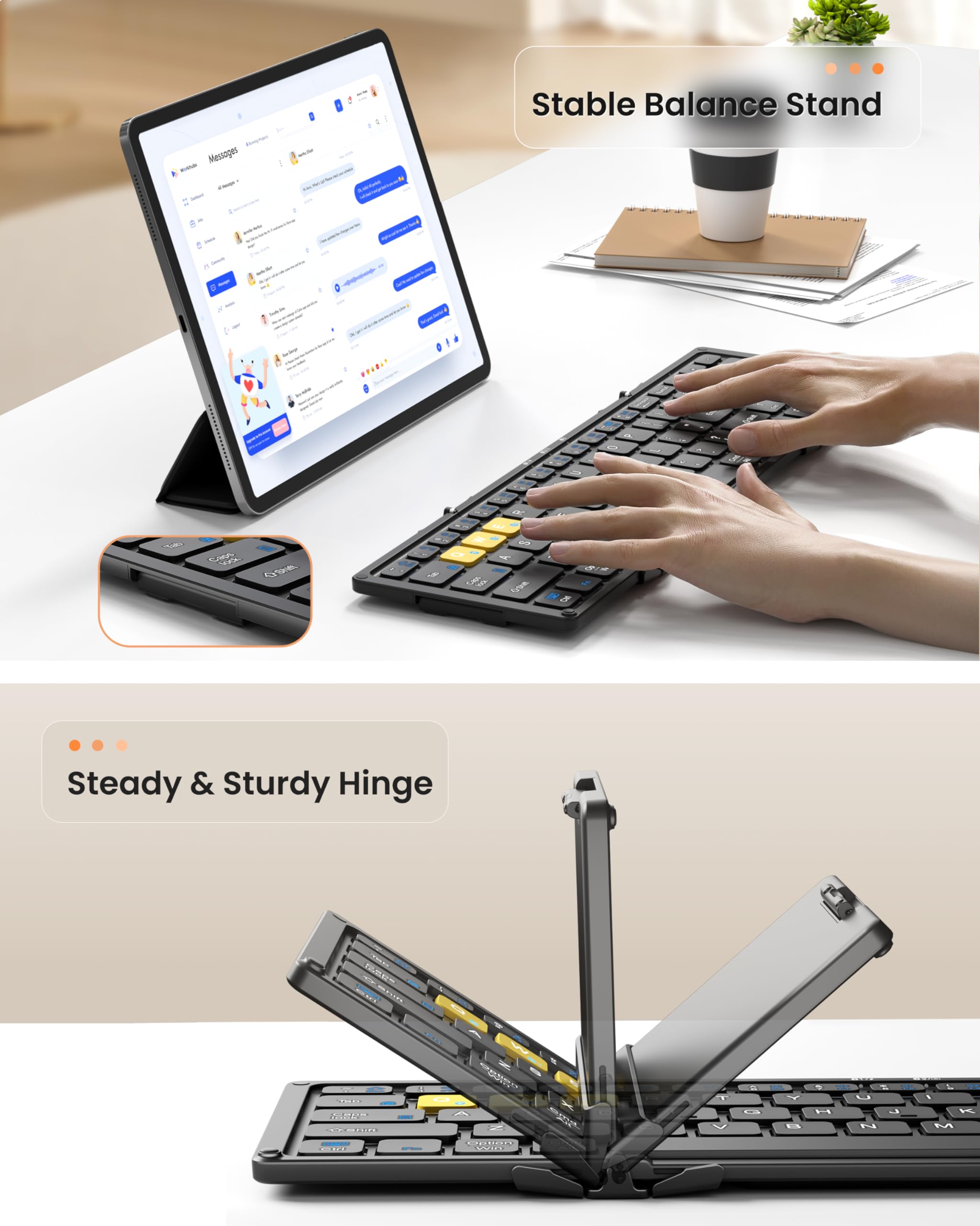 Foldable Bluetooth Keyboard and Mouse, Portable Folding Pocket Keyboard Mouse Combo with Numeric Keypad for Business and Travel for Phone Tablet Laptop (2.4G+Dual BT)