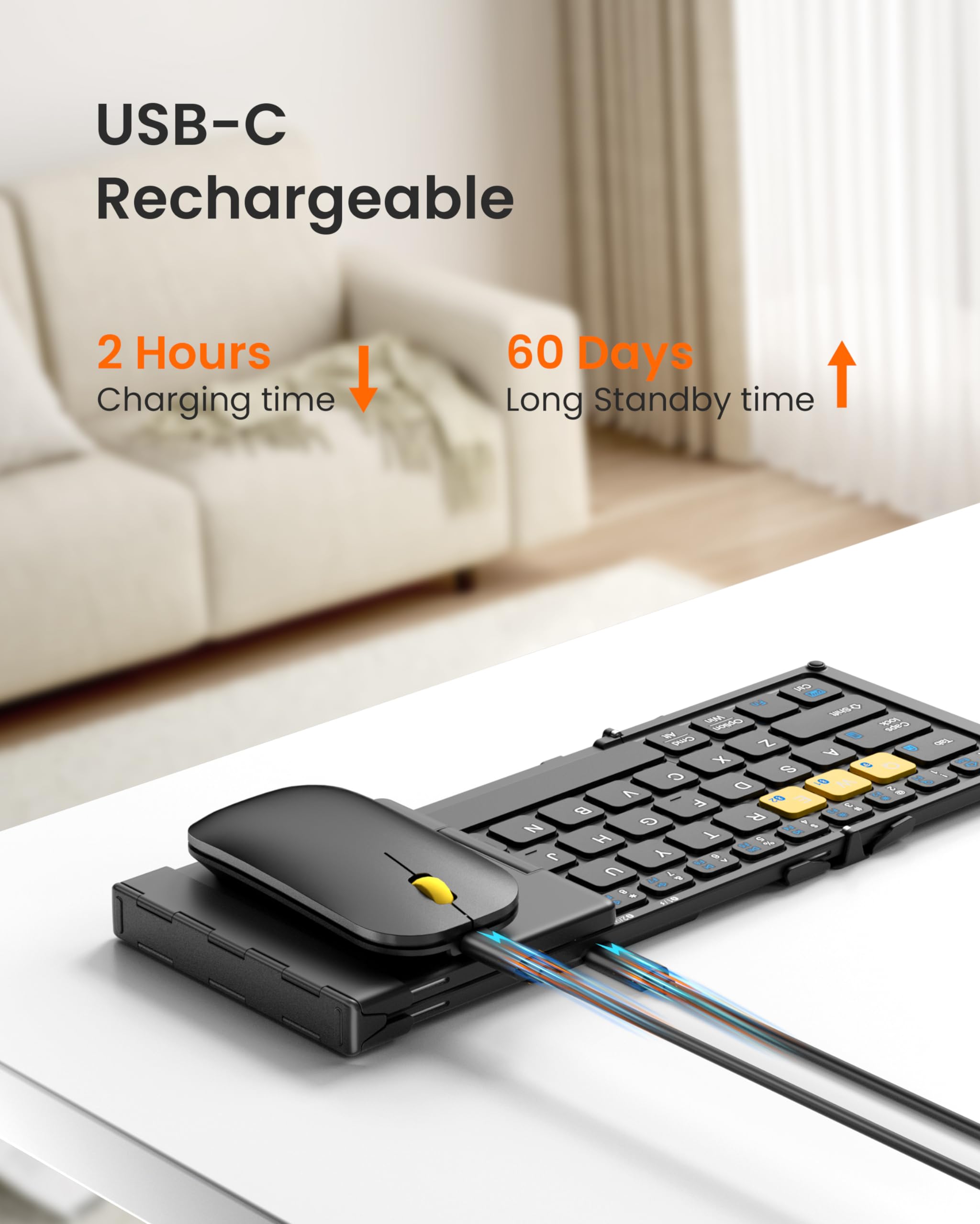 Foldable Bluetooth Keyboard and Mouse, Portable Folding Pocket Keyboard Mouse Combo with Numeric Keypad for Business and Travel for Phone Tablet Laptop (2.4G+Dual BT)