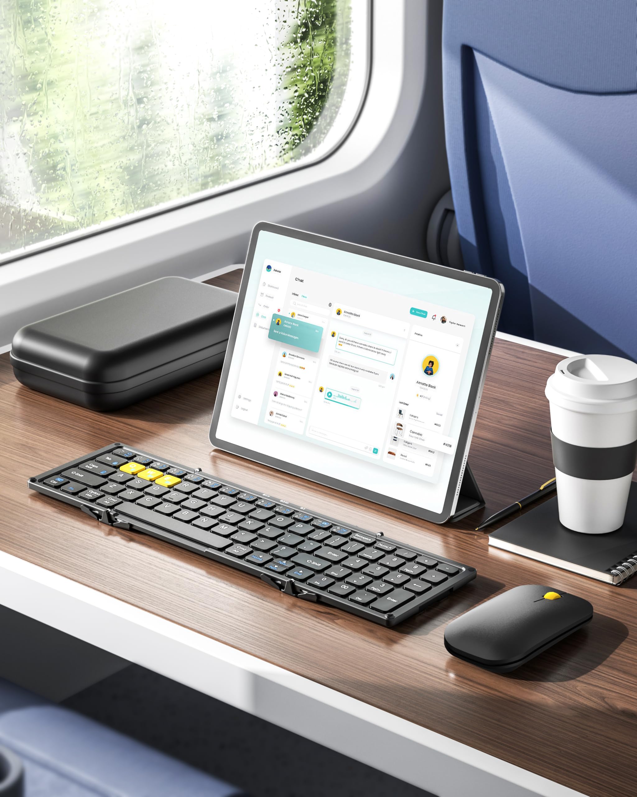 Foldable Bluetooth Keyboard and Mouse, Portable Folding Pocket Keyboard Mouse Combo with Numeric Keypad for Business and Travel for Phone Tablet Laptop (2.4G+Dual BT)
