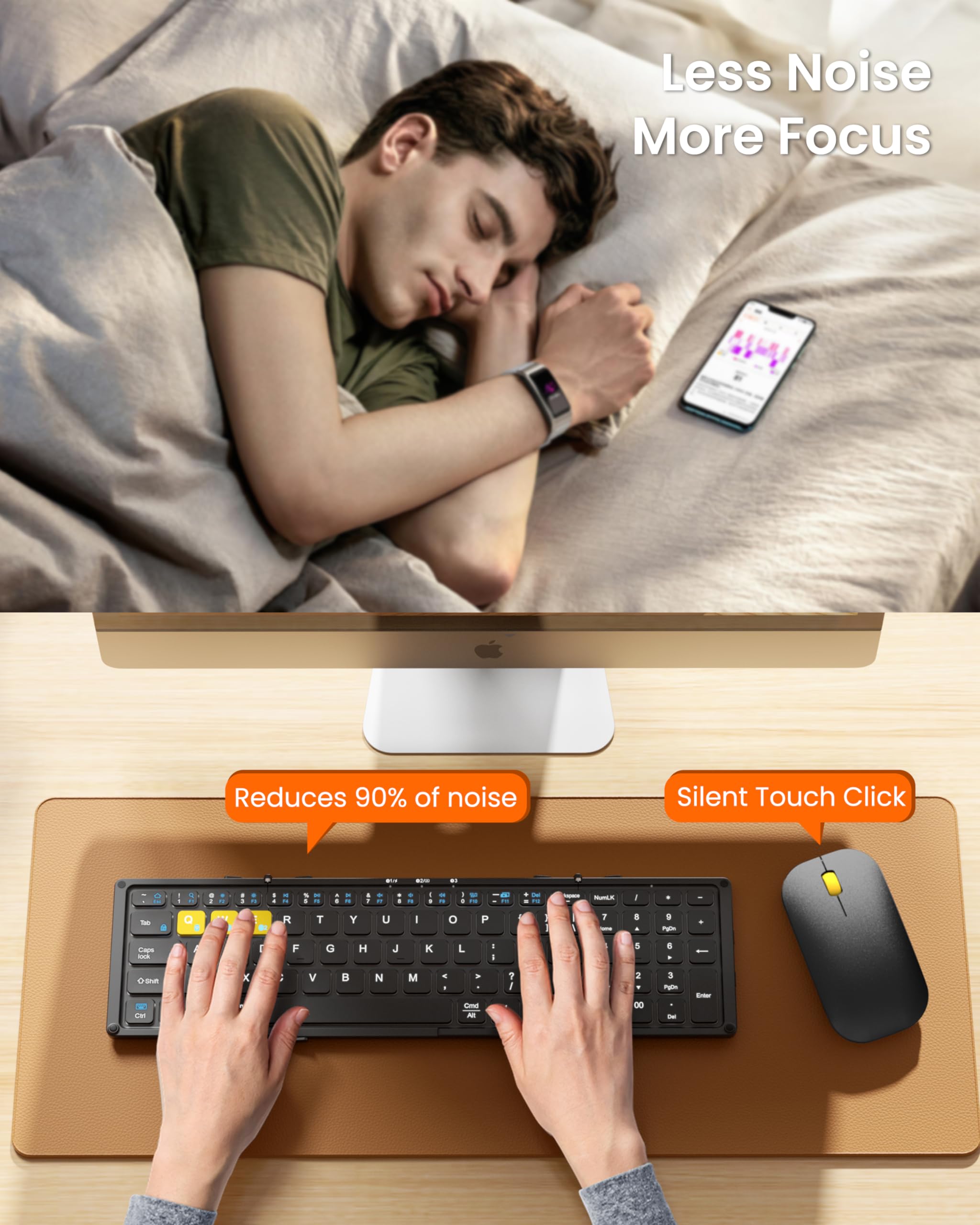 Foldable Bluetooth Keyboard and Mouse, Portable Folding Pocket Keyboard Mouse Combo with Numeric Keypad for Business and Travel for Phone Tablet Laptop (2.4G+Dual BT)