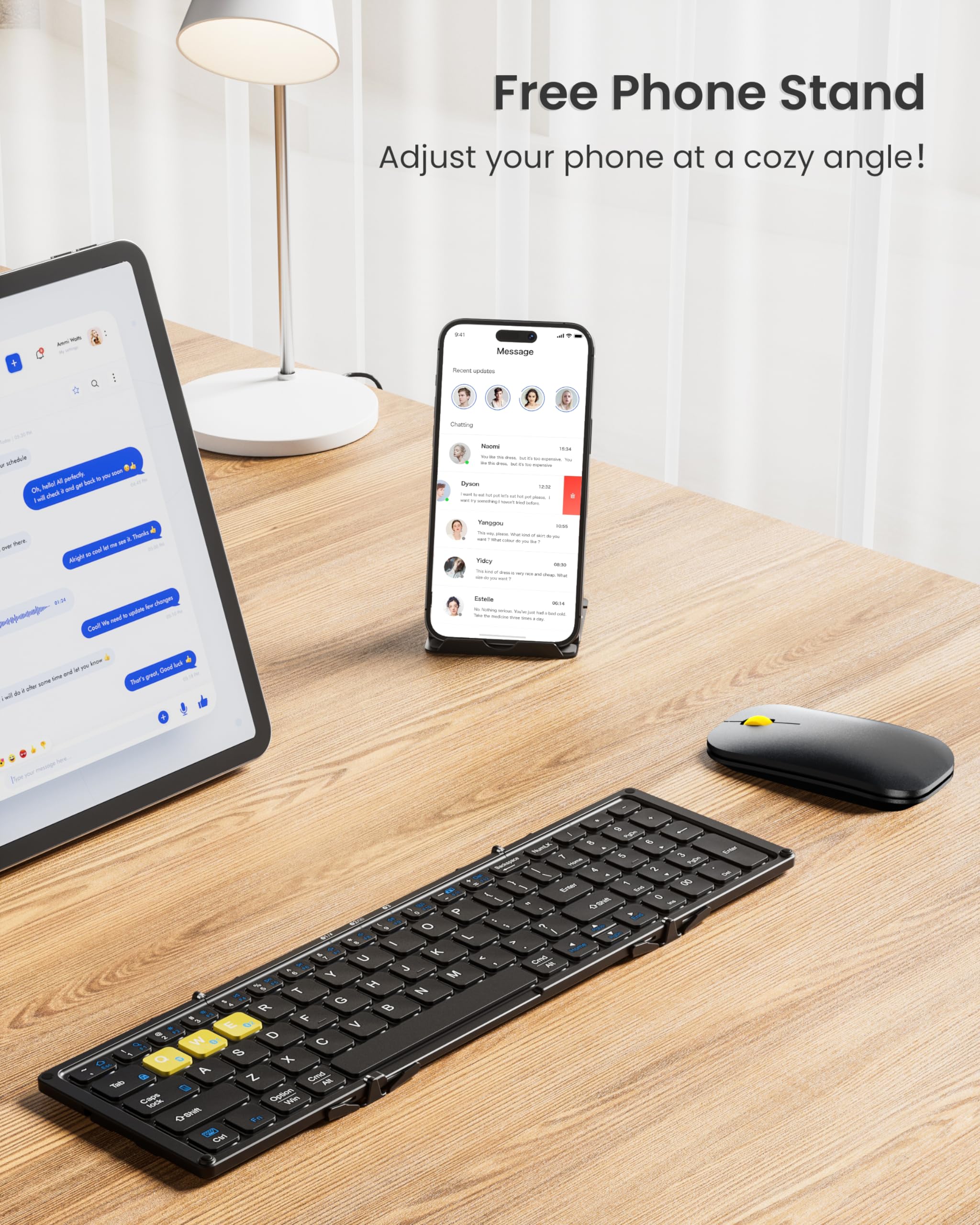 Foldable Bluetooth Keyboard and Mouse, Portable Folding Pocket Keyboard Mouse Combo with Numeric Keypad for Business and Travel for Phone Tablet Laptop (2.4G+Dual BT)