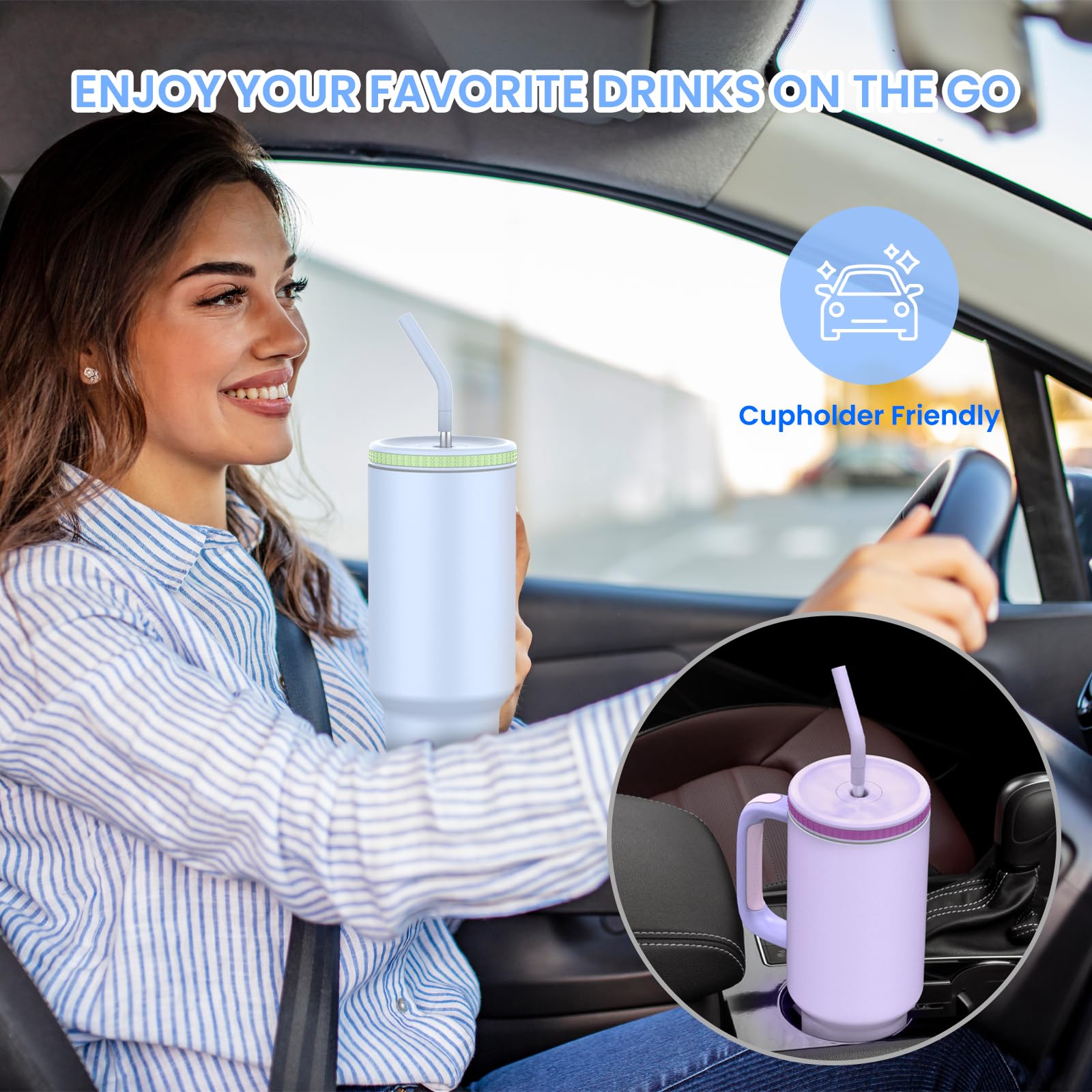Zukro 40 oz Triple Insulated Tumbler with Handle and Straw Lid - Stainless Steel Cup Travel Mug Fits in Cupholder - No Sweat Water Bottle Keeps Drinks Cold 30 Hours - Dishwasher Safe - Aurora