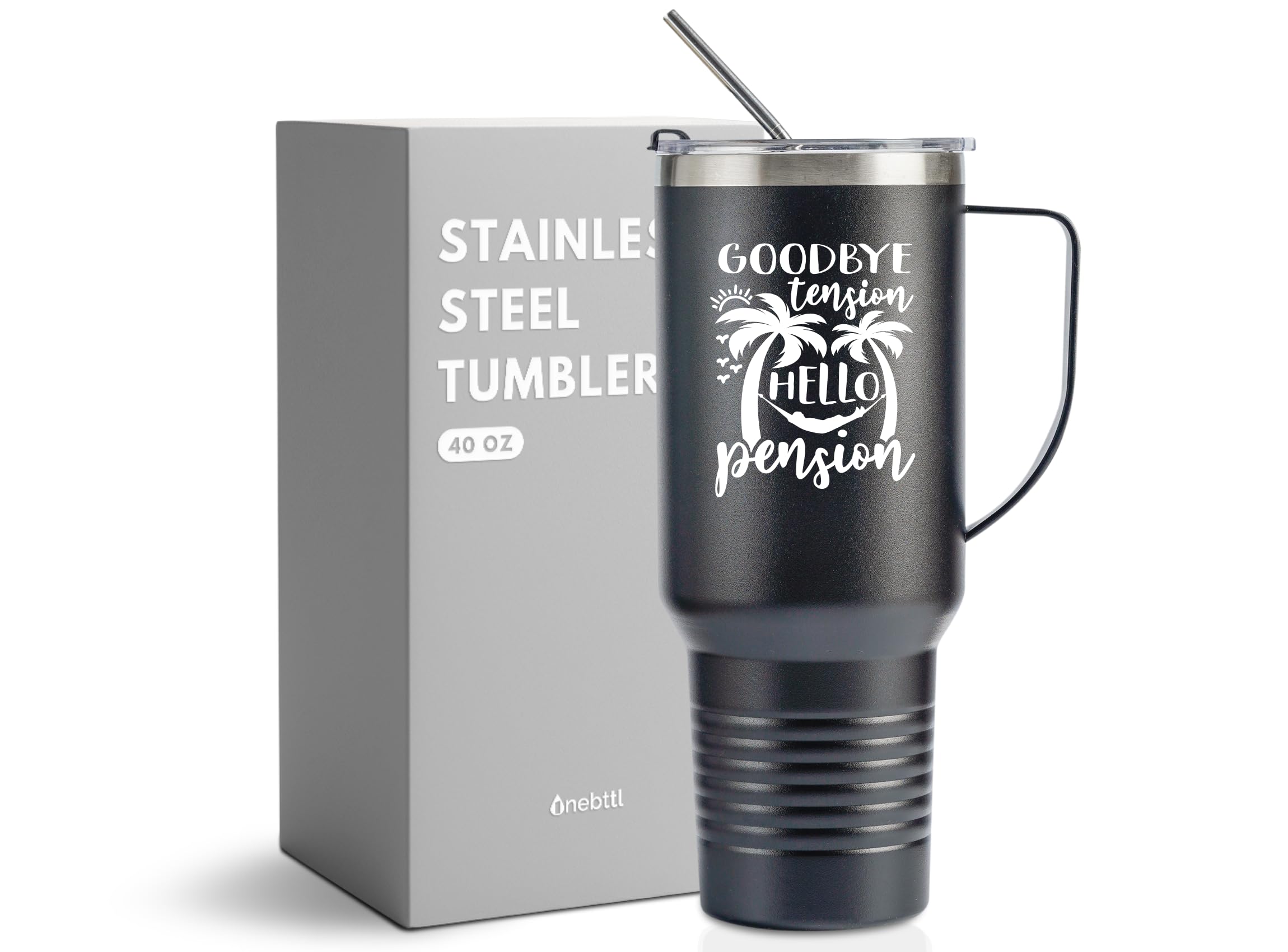 Onebttl Retirement Gifts for Men, Retirement Tumbler for Men 40oz Insulated Travel Cup with Handle, Retired Gifts for Dad, Grandpa, Friends, CoWorker (Black, Goodbye)