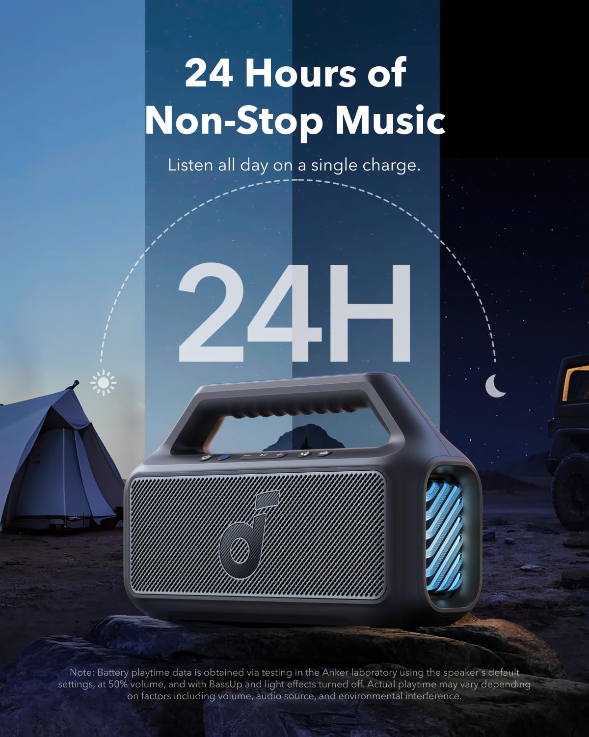 Soundcore Boom 2 Outdoor Speaker, 80W, Subwoofer, BassUp 2.0, 24H Playtime, IPX7 Waterproof, Floatable, RGB Lights, USB-C, Custom EQ, Bluetooth 5.3, Portable for Outdoors, Camping (Renewed)