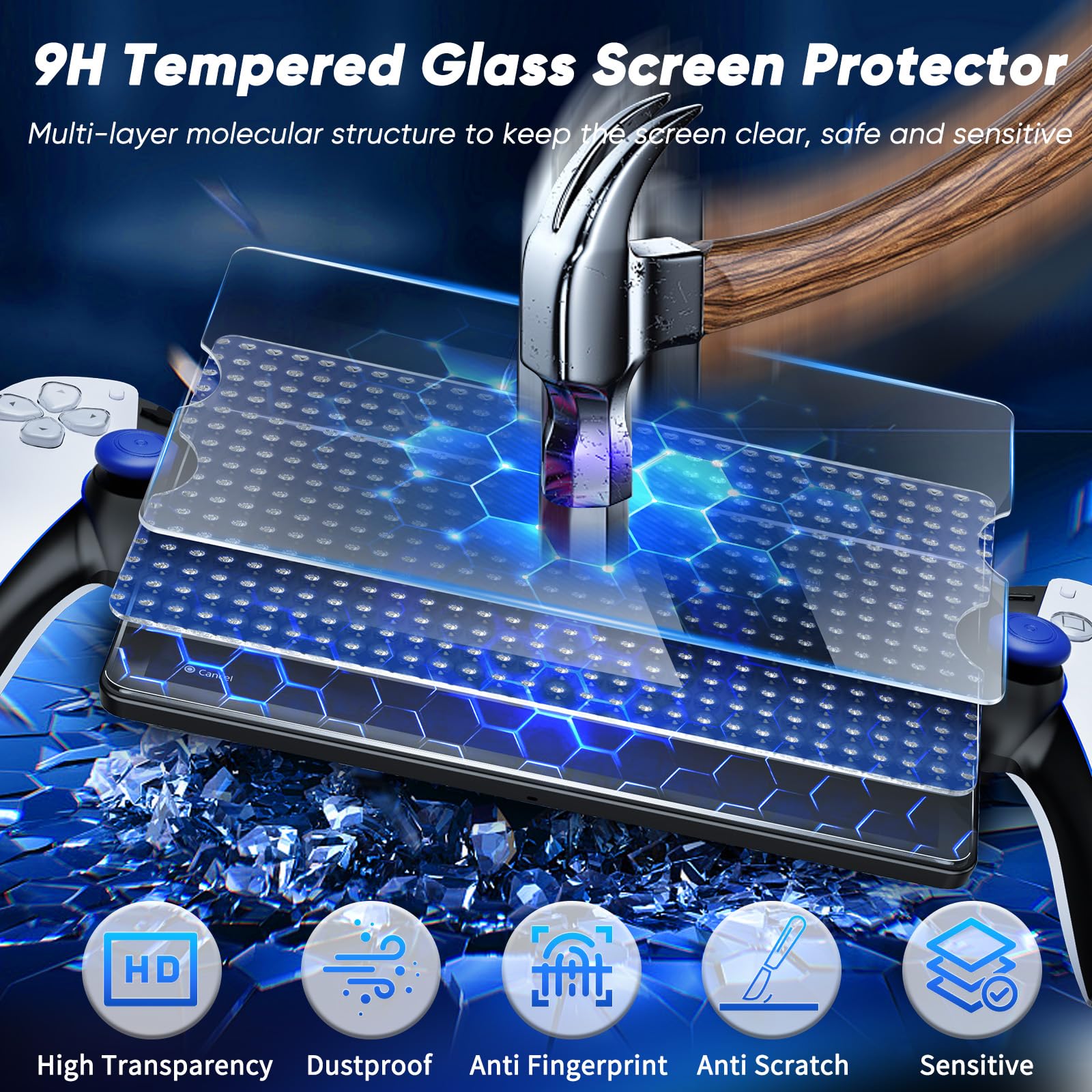 Auarte 12 in 1 Accessories Set for Playstation Portal Remote Player, Hard Carrying Case for PS Portal with Clear Skin Case for PS5 Portal, 2 Screen Protector with 4 Thumb Grip, Carbon Black