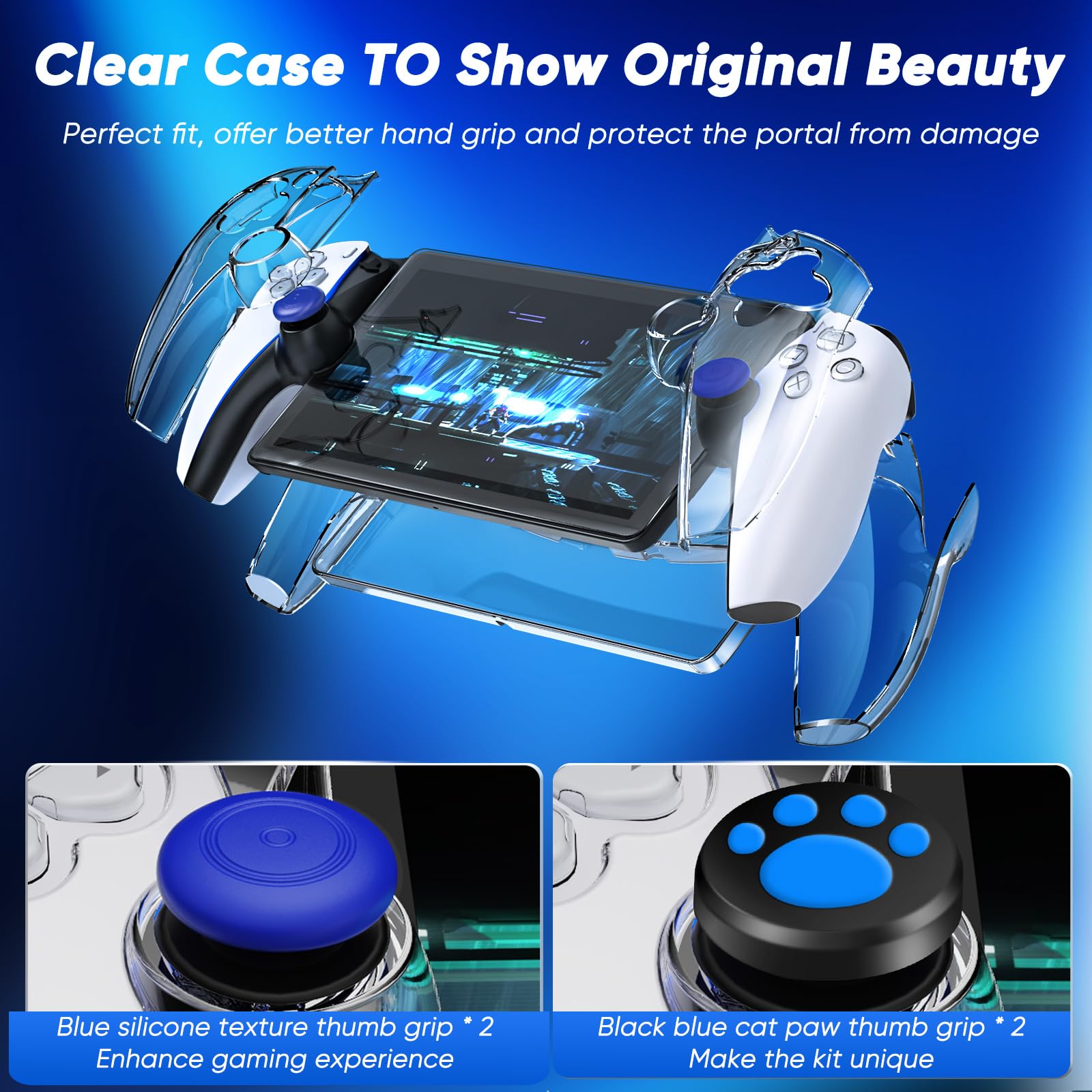 Auarte 12 in 1 Accessories Set for Playstation Portal Remote Player, Hard Carrying Case for PS Portal with Clear Skin Case for PS5 Portal, 2 Screen Protector with 4 Thumb Grip, Carbon Black