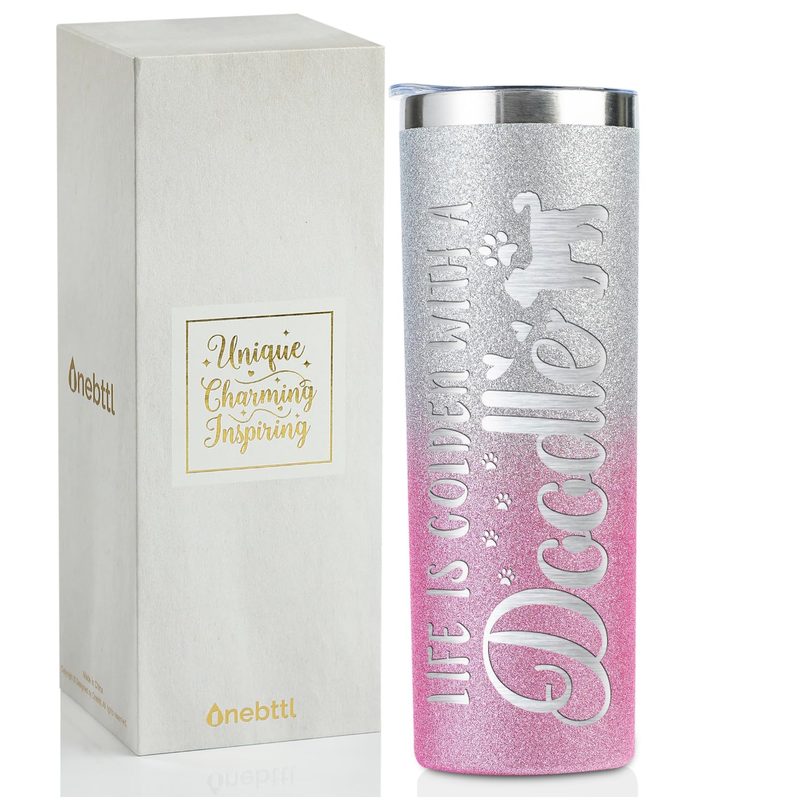 Onebttl Goldendoodle Gifts for Women & Girl, 20oz Stainless Steel Insulated Tumbler, Novelty Golden Doodle Gifts for Dog Lovers, Golden Doodle Dog Mom Gifts - Life is Golden with A Doodle - Pink