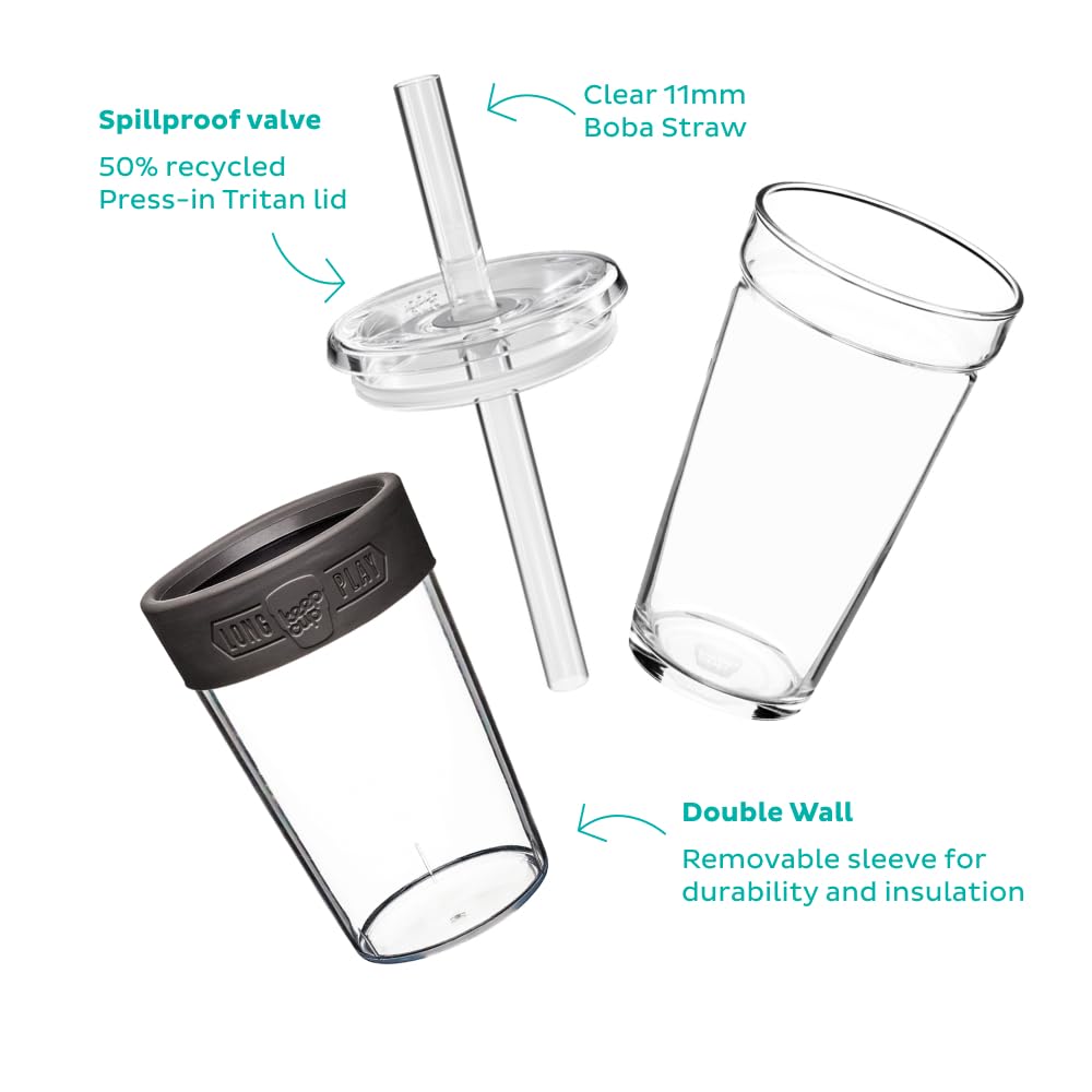 KeepCup Cold Cup - Longplay Double wall Glass Ice Coffee Tumbler with Lid and Straw - 16oz (454ml) - Californian Shrimp