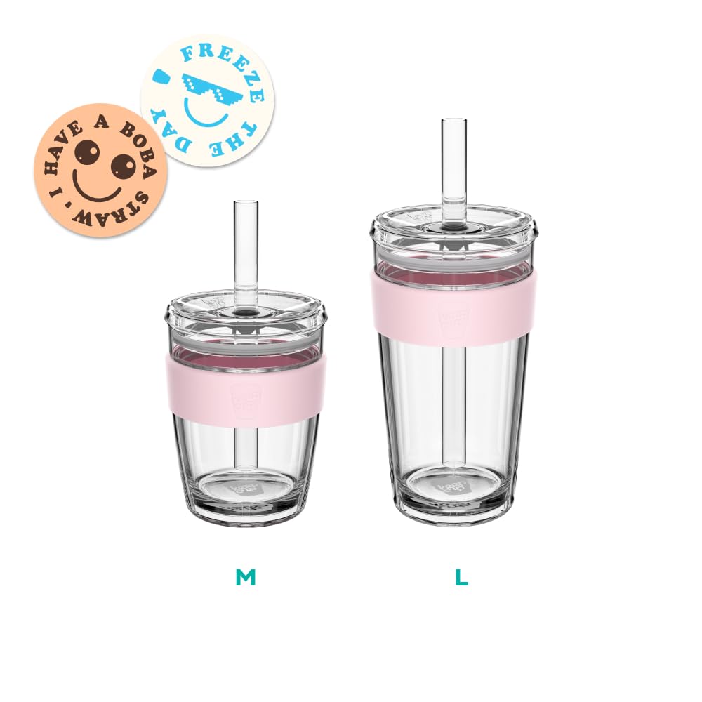 KeepCup Cold Cup - Longplay Double wall Glass Ice Coffee Tumbler with Lid and Straw - 16oz (454ml) - Black