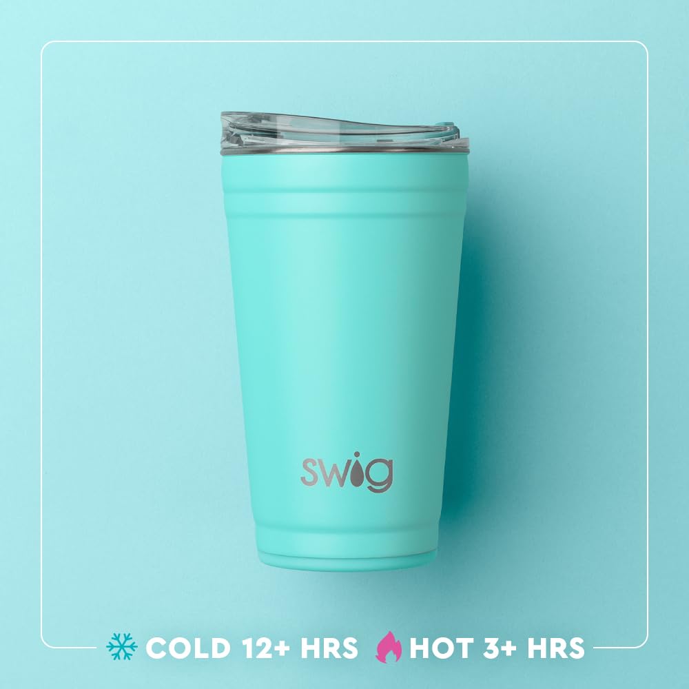 Swig Life 24oz Party Cup, Stackable Insulated Party Cups with EZ Flow Lid, Cup Holder Friendly, Dishwasher Safe, Stainless Steel, Large Travel Tumbler for Hot and Cold Drinks (Island Bloom)