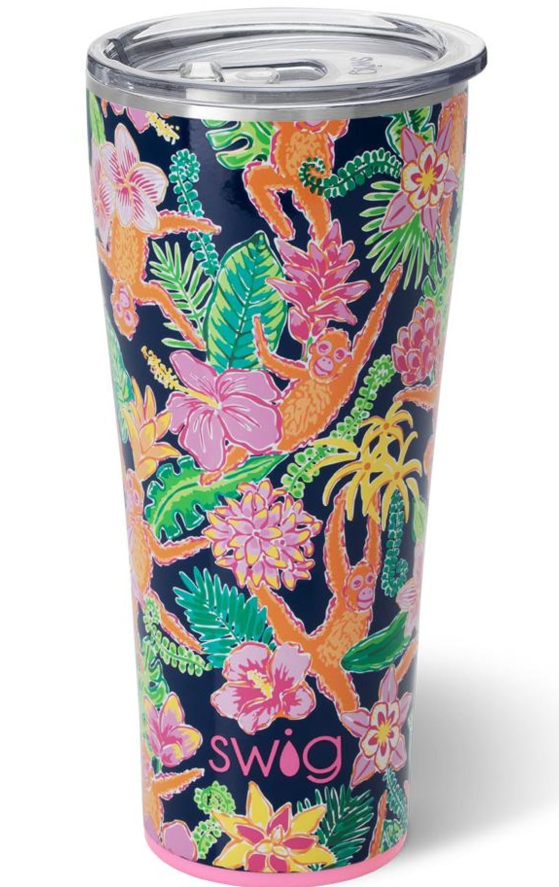 Swig Life 32oz Insulated Tumbler, Travel Coffee Tumbler with Lid, Cup Holder Friendly Travel Coffee Mug, Stainless Steel Thermos with Lid (Jungle Gym)