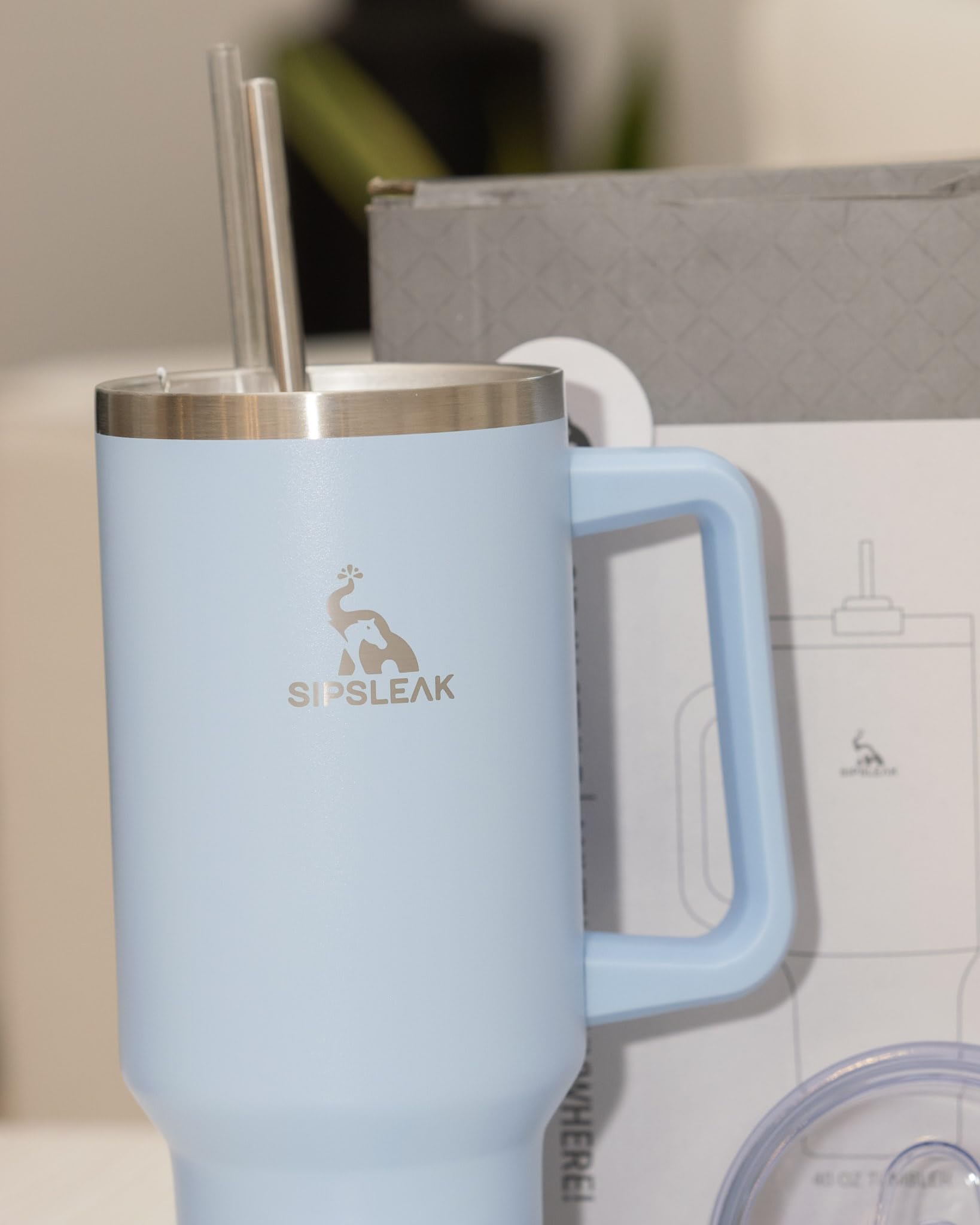 Sipsleek 40oz Insulated Stainless Steel Tumbler with 2 Lids (1 leak/Sill Proof)| 2 Straws | & Straw cleaner - Ideal for Hot & Cold Drinks, Coffee, Water, Tea - Portable, Durable Travel Mug
